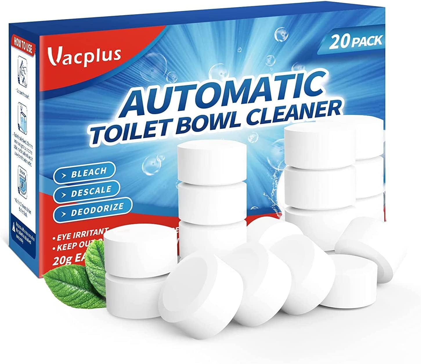 Toilet Bowl Cleaner Tablets 20 PACK, Automatic Cleaners with Bleach ...