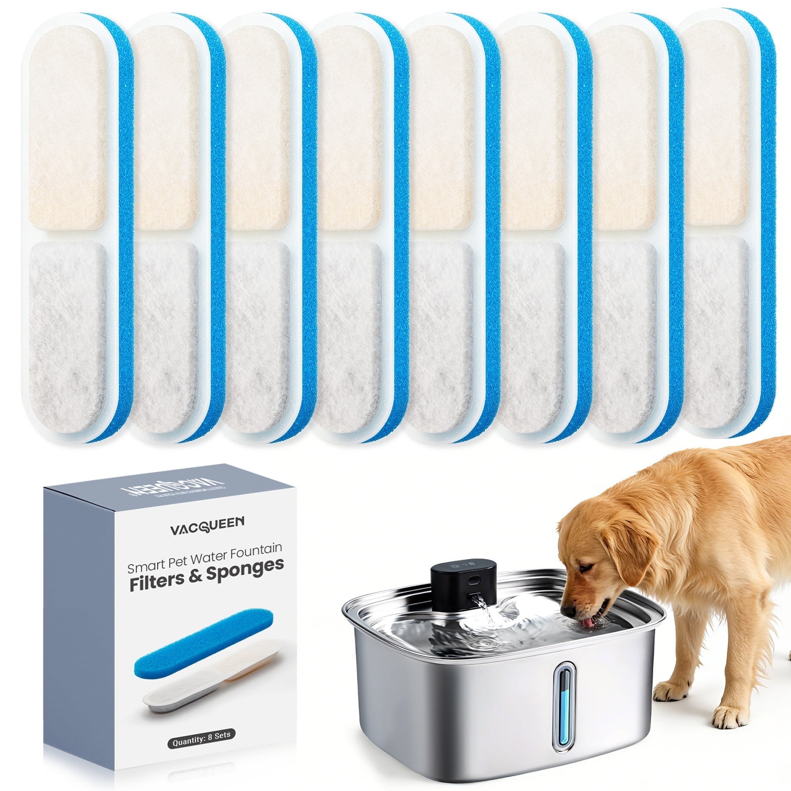 Vacqueen 8 Count Replacement Filters & Sponges for Automatic Dog & Cat ...