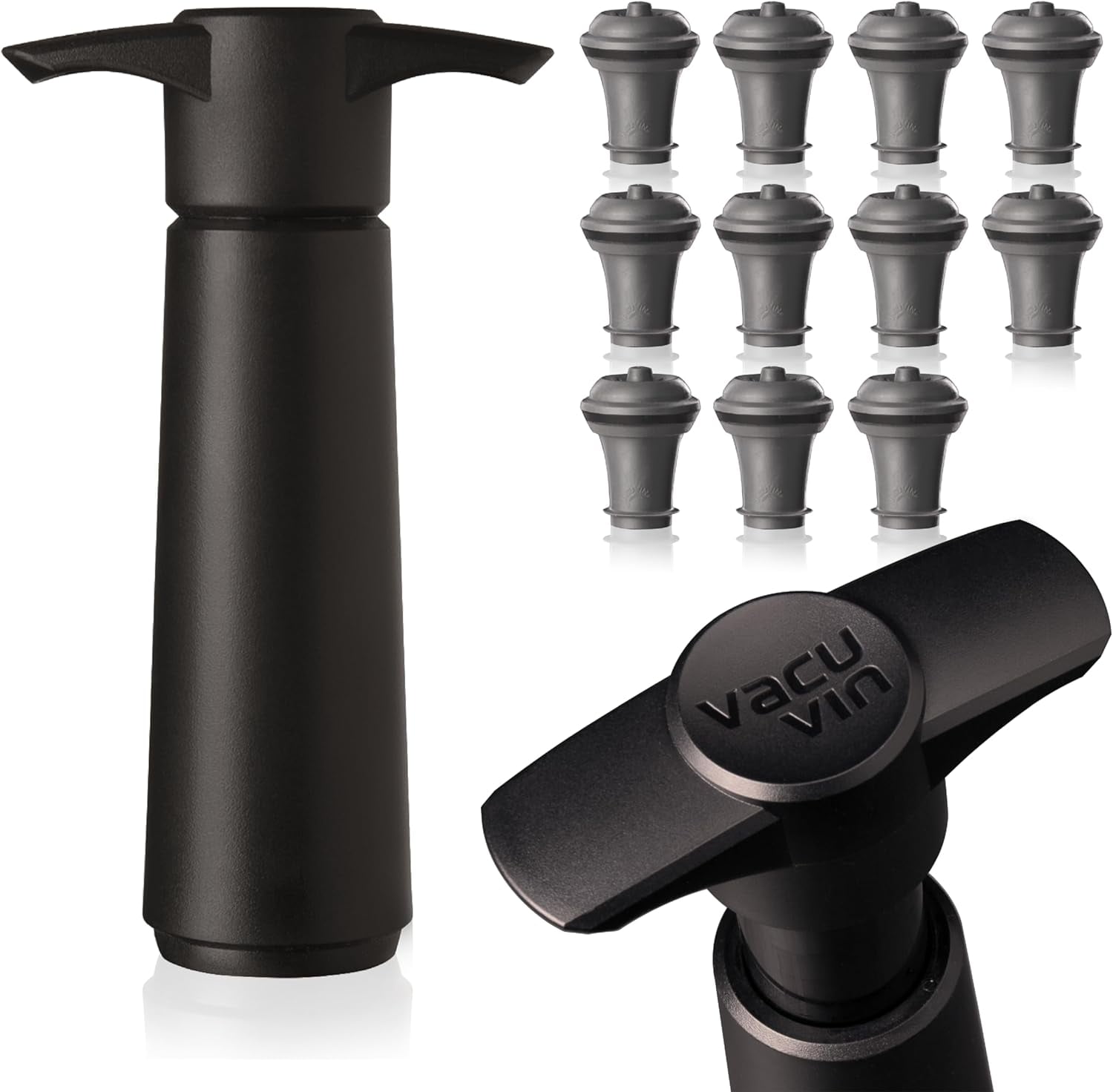 Vacu Vin Wine Saver Pump Black with Vacuum Wine Stopper - Keep Your Wine Fresh for up to 10 Days ...