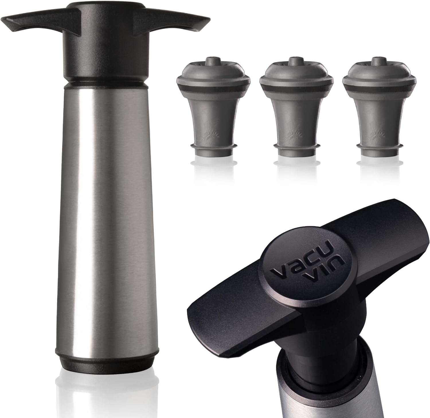 Vacu Vin Stainless Steel Wine Saver Pump & Vacuum Stopper - Fresh for 10 Days - Walmart.com