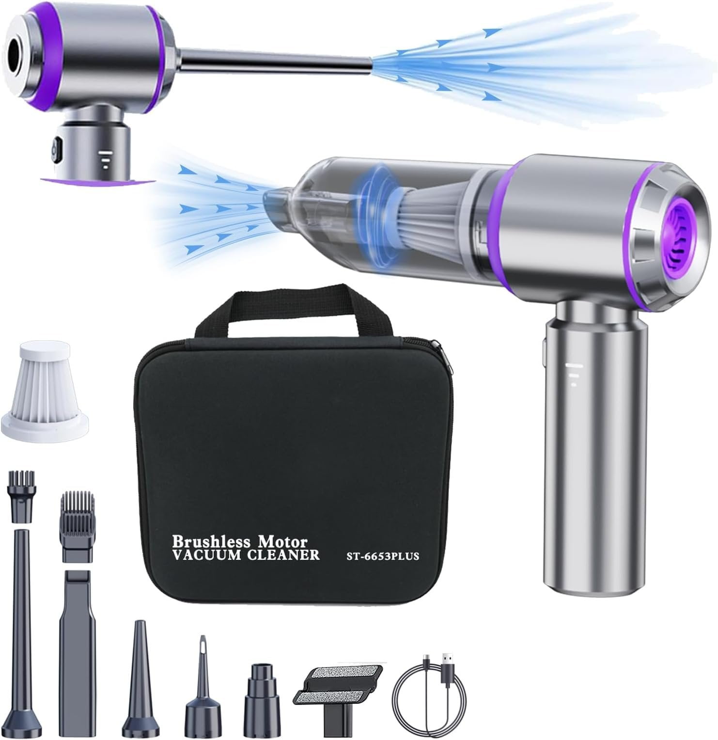 Vacuum/Air Duster 80,000RPM Super Power Mini Vacuum Cleaner 4-in-1 air ...