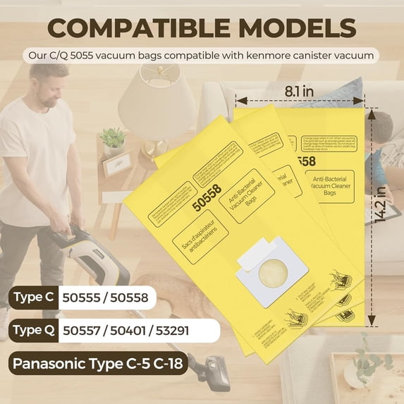 Vacuum Bags Replacement for Canister C/Q 50555 50557 50558 and Pana ...