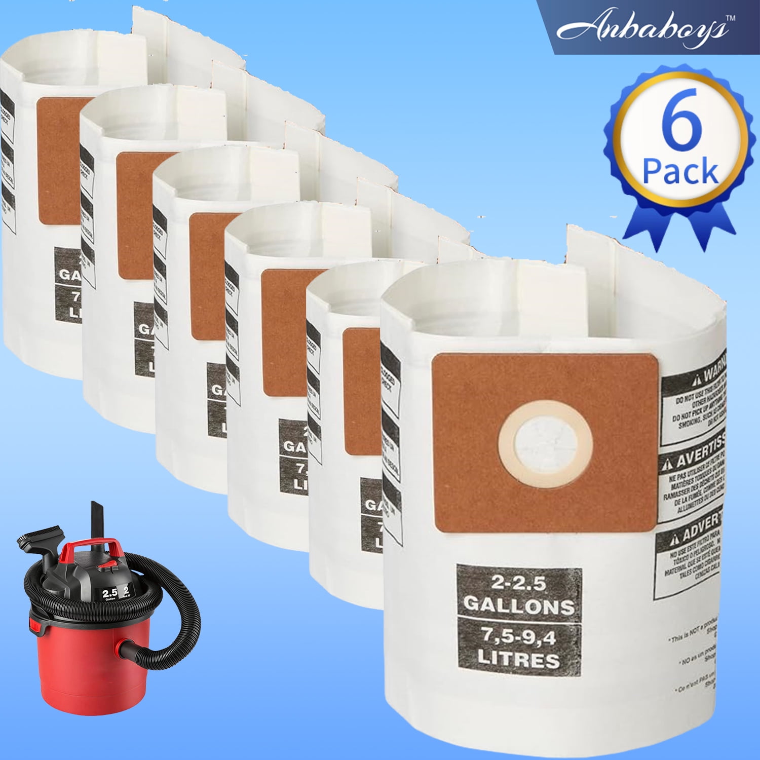 Vacuum Bags for Shop-Vac Type B 90668 906-68-00 2 Gallon Vacuum 6-Pack ...