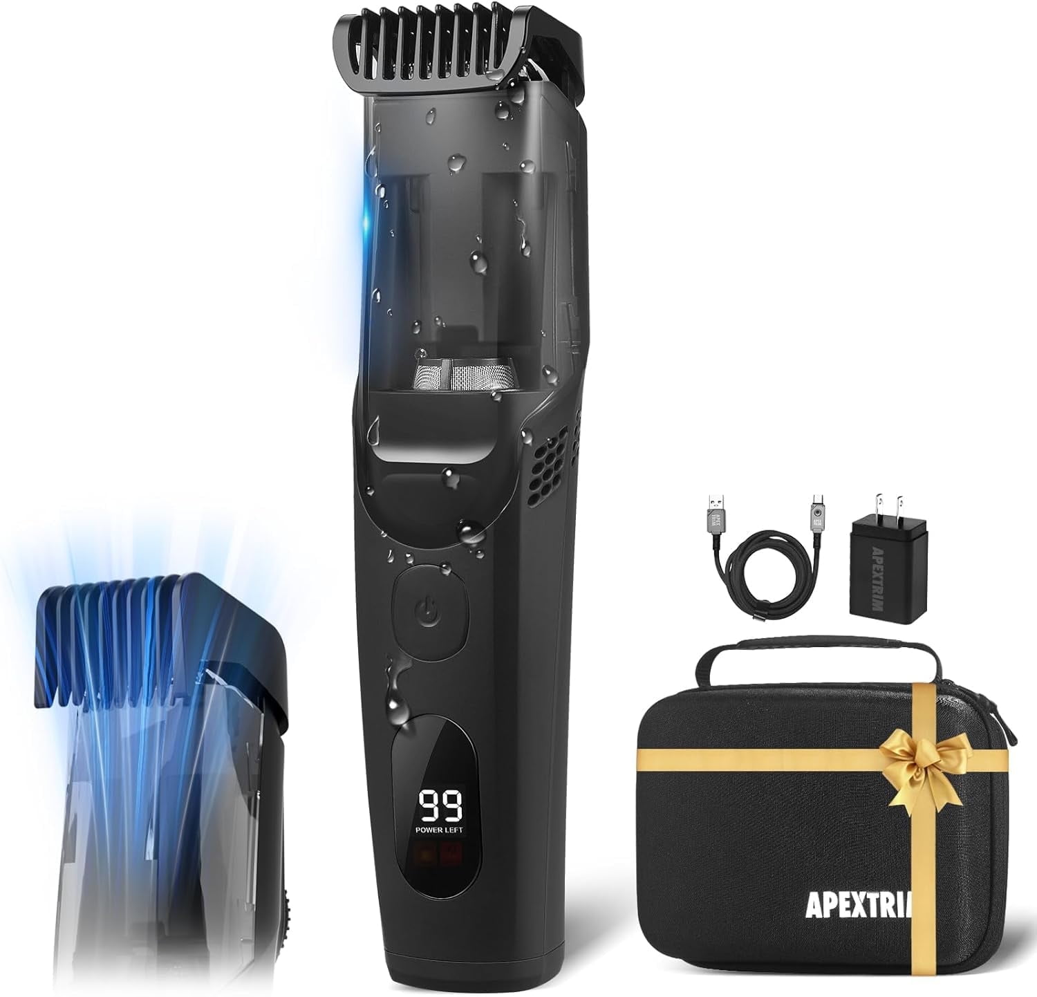 Rechargeable Vacuum Beard Trimmer for Men - IPX6 Waterproof, Adjustable ...