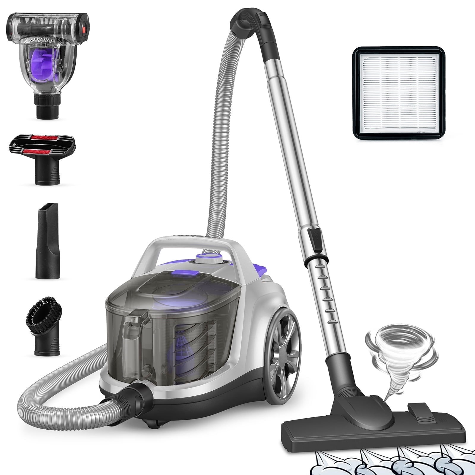 Vacuum Cleaner, 1200W 3.6 QT Bagless Canister Vacuum, Turbo Brush ...