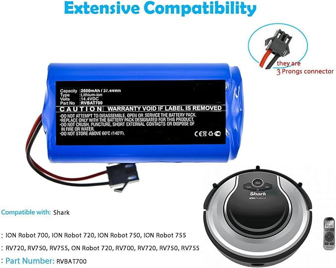 Vacuum Cleaner Battery, Compatible with Shark RV700 Vacuum Cleaner ...