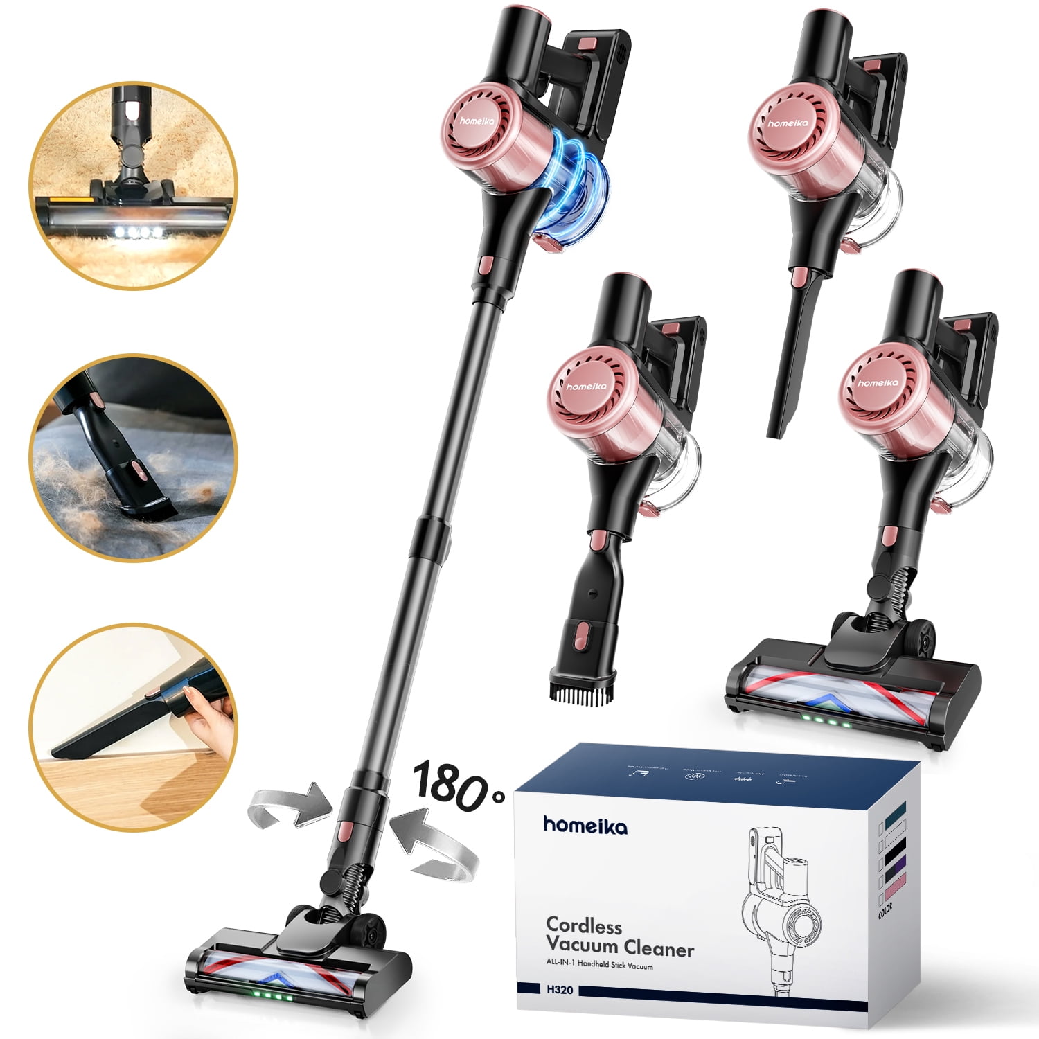 Homeika Cordless Vacuum Cleaner 28KPA Suction 8-in-1 Multi-Tool 55 Min ...