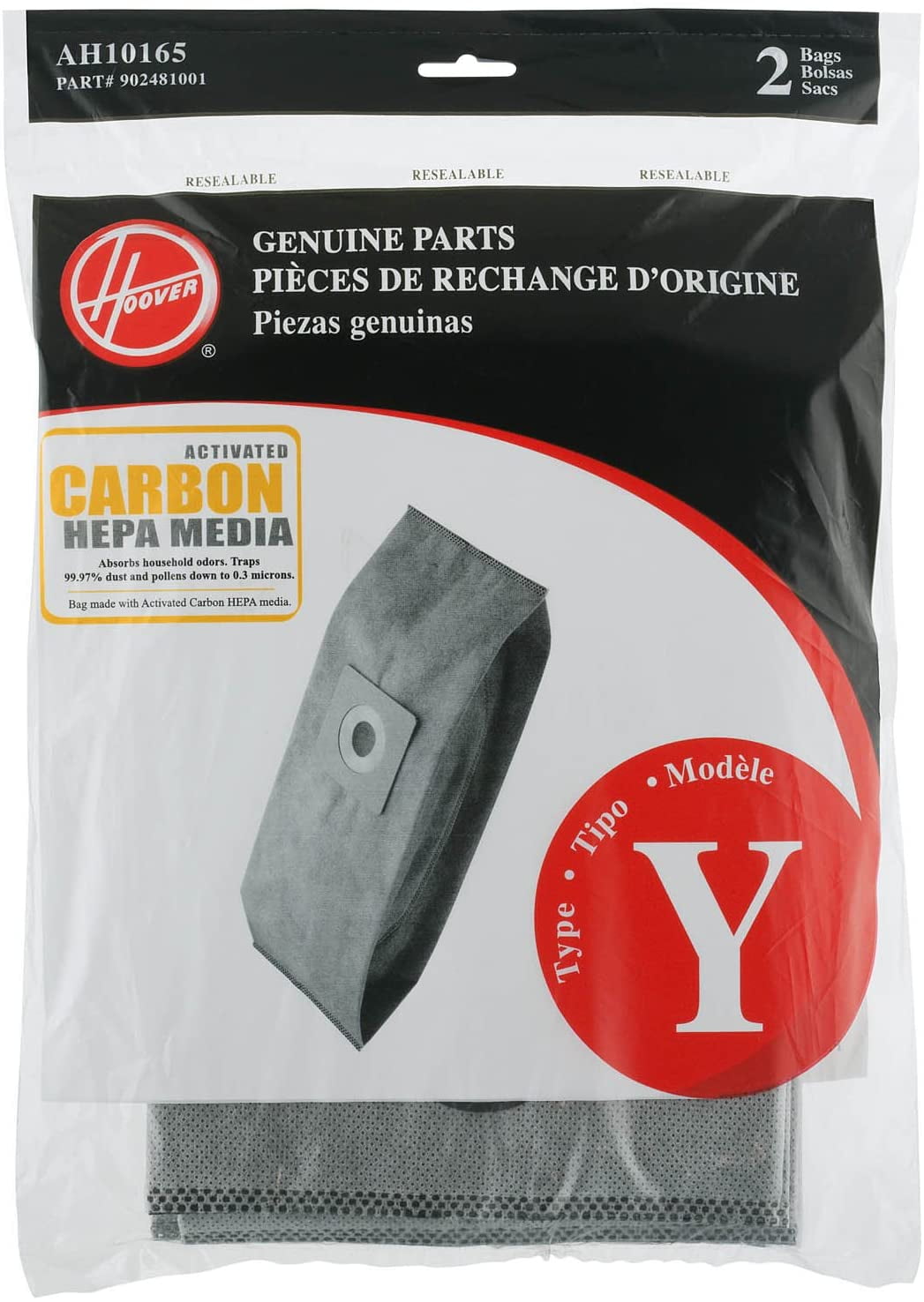 Vacuum Cner Bags for Upright Vacs, Pack of 2, Grey, Type Y, Hepa ...