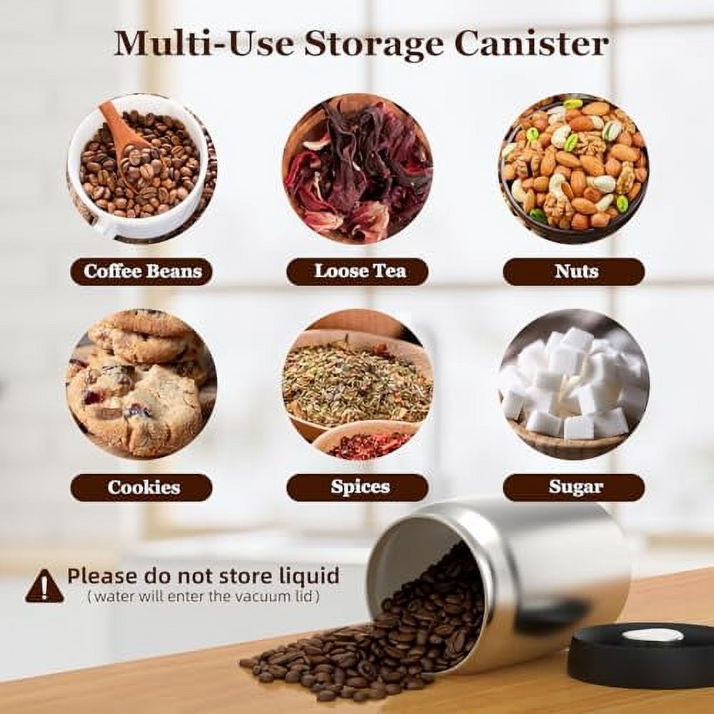 Vacuum Coffee Canister, Coffee Bean Storage with Scoop, 304 Stainless ...