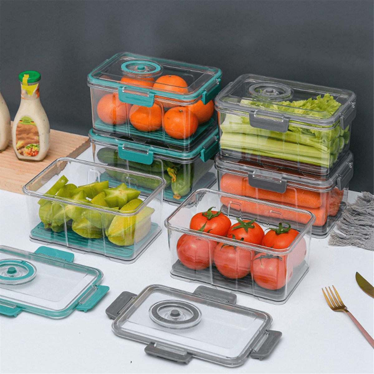 Vacuum Food Storage Container Transparent Fridge Organizer with Drain ...