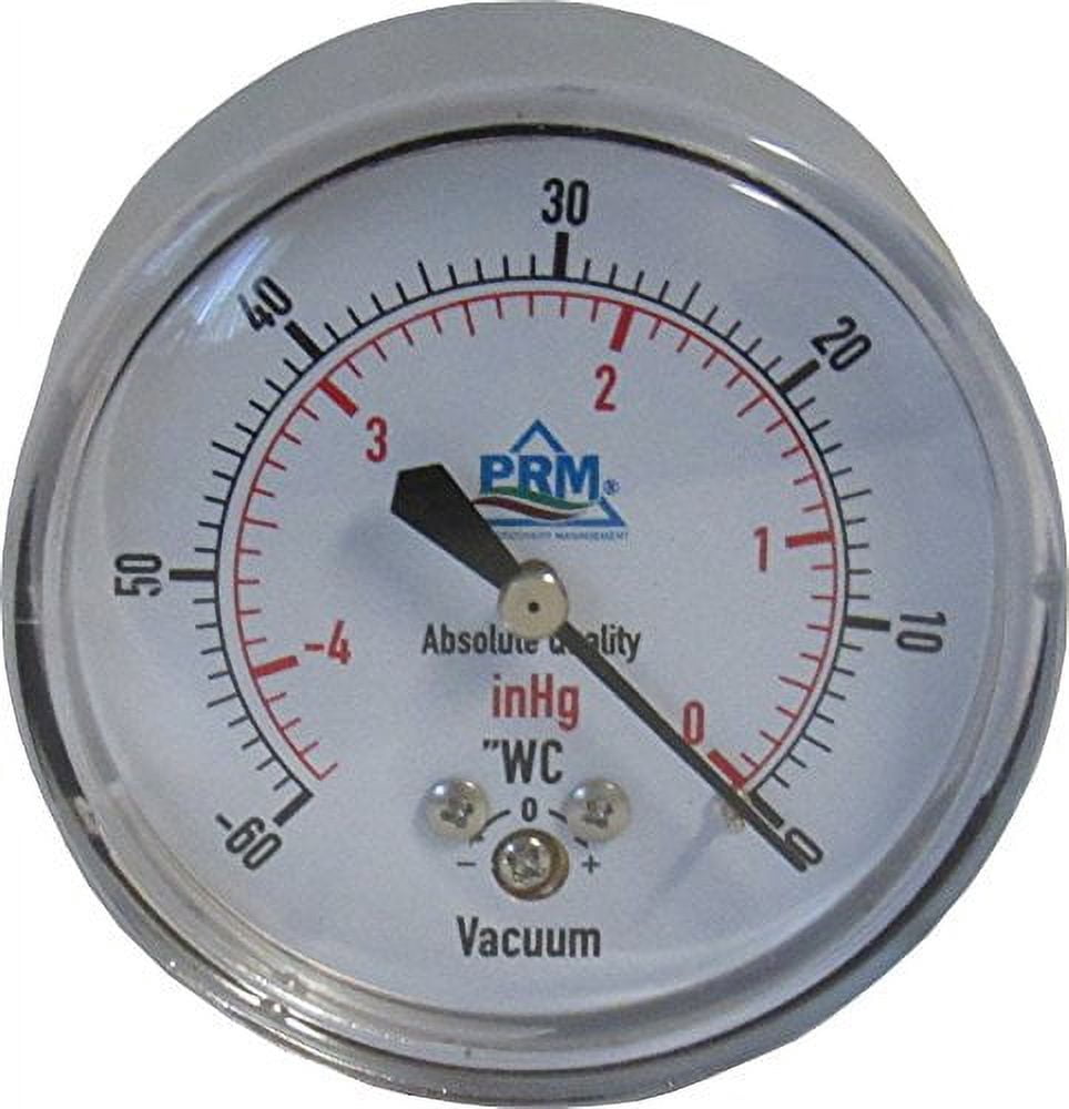 Vacuum Gauge 0 to -60” WC / 0 to -4 inHg, 2.5 Inch Chrome Plated Steel ...