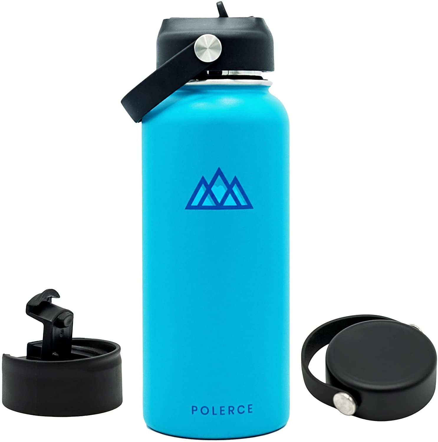 Vacuum Insulated Bottle with 3 Lids - Flex Straw Lid, Flex Lid, and ...