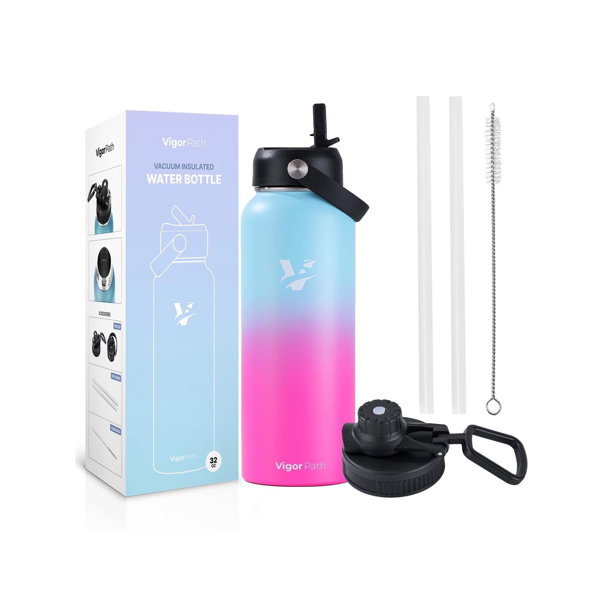 Vacuum Insulated Water Bottle - Stainless Steel Water Bottle with Straw ...