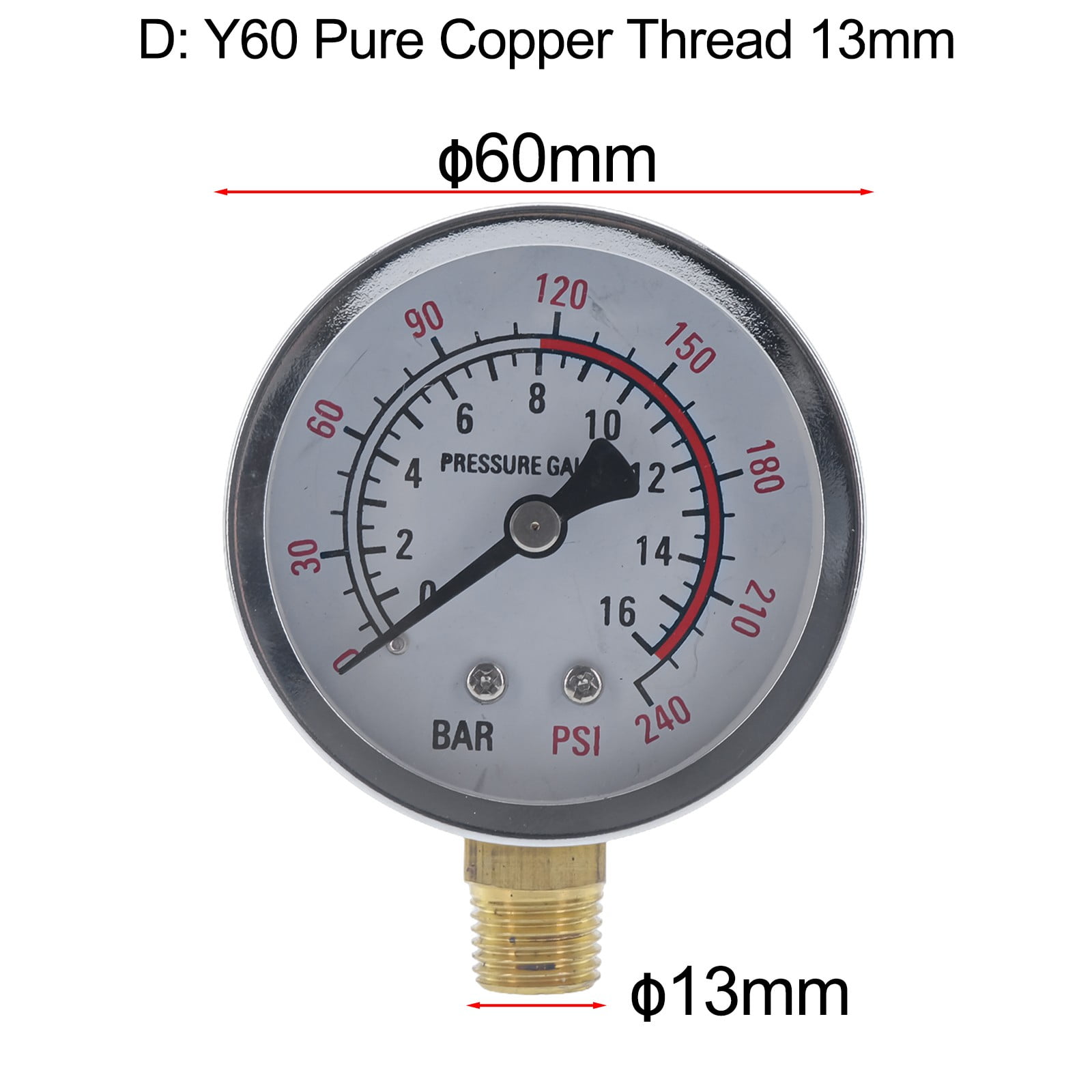 Vacuum Manometer Mini Dial Gauge Y60 0-1.6Mpa 0-230PSI Pool Filter ...