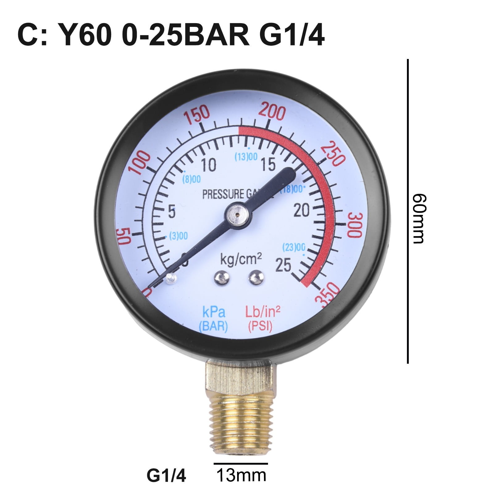 Vacuum Manometer Mini Dial Gauge Y60 0-1.6Mpa 0-230PSI Pool Filter Water Pressure Gauge Meter ...