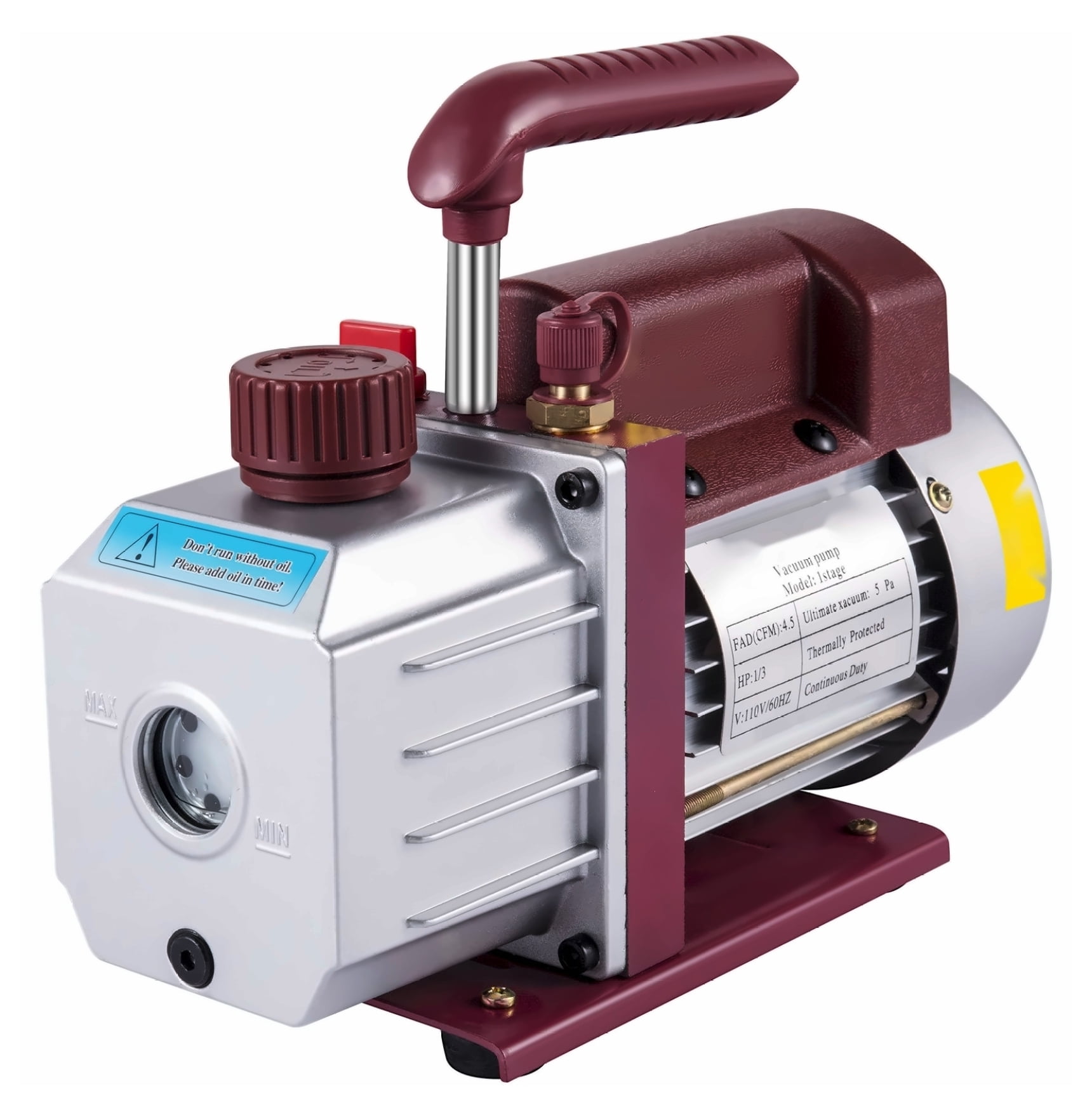 4.5 CFM Vacuum Pump, 1/3 HP HVAC Refrigerant Pump - Single Stage Rotary ...