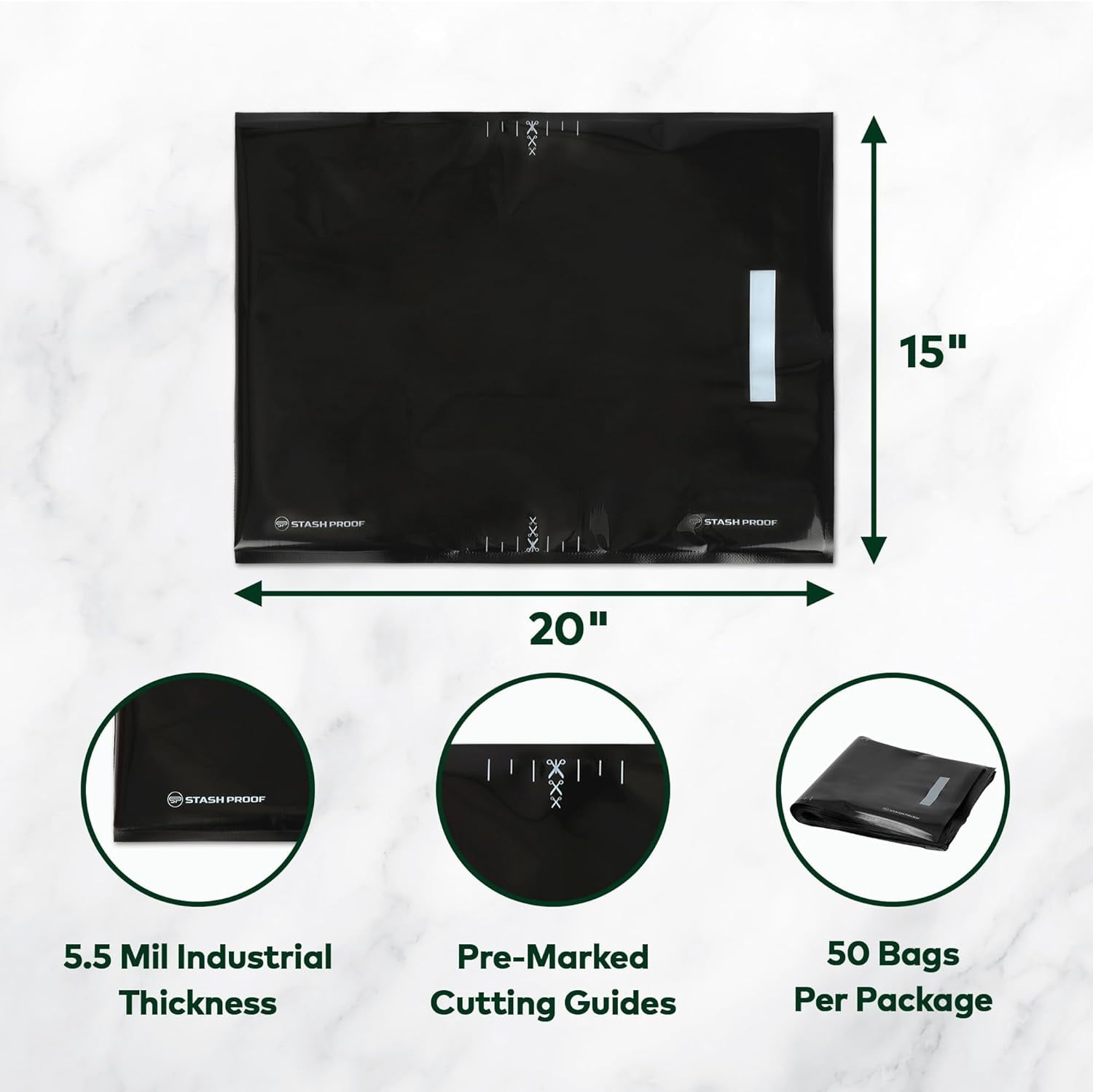 Vacuum Seal Bags 15" x 20" (50 Count) 5.5 Mil (Black and Black ...