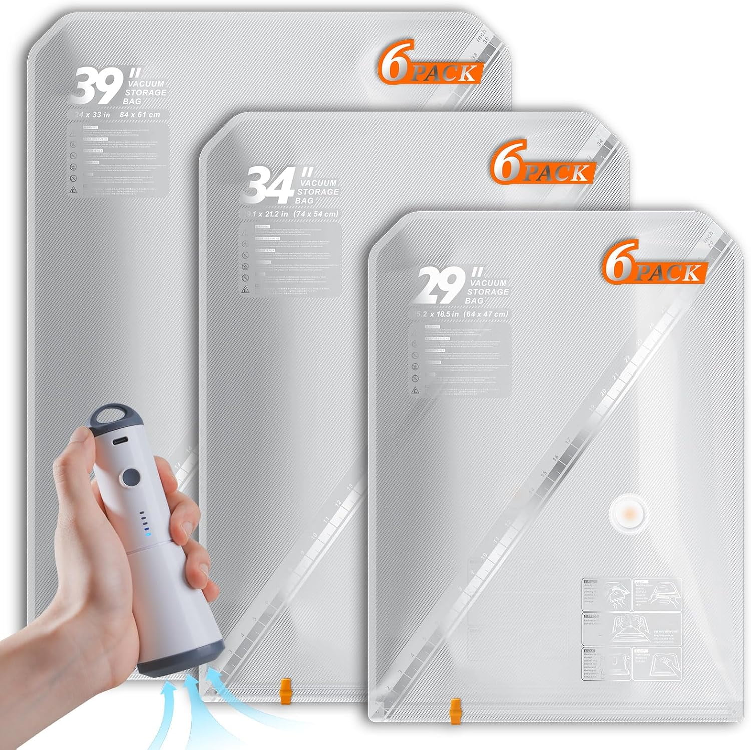 Vacuum Seal Bags for Clothing with Rechargeable Cordless Pump, 18 Pack ...