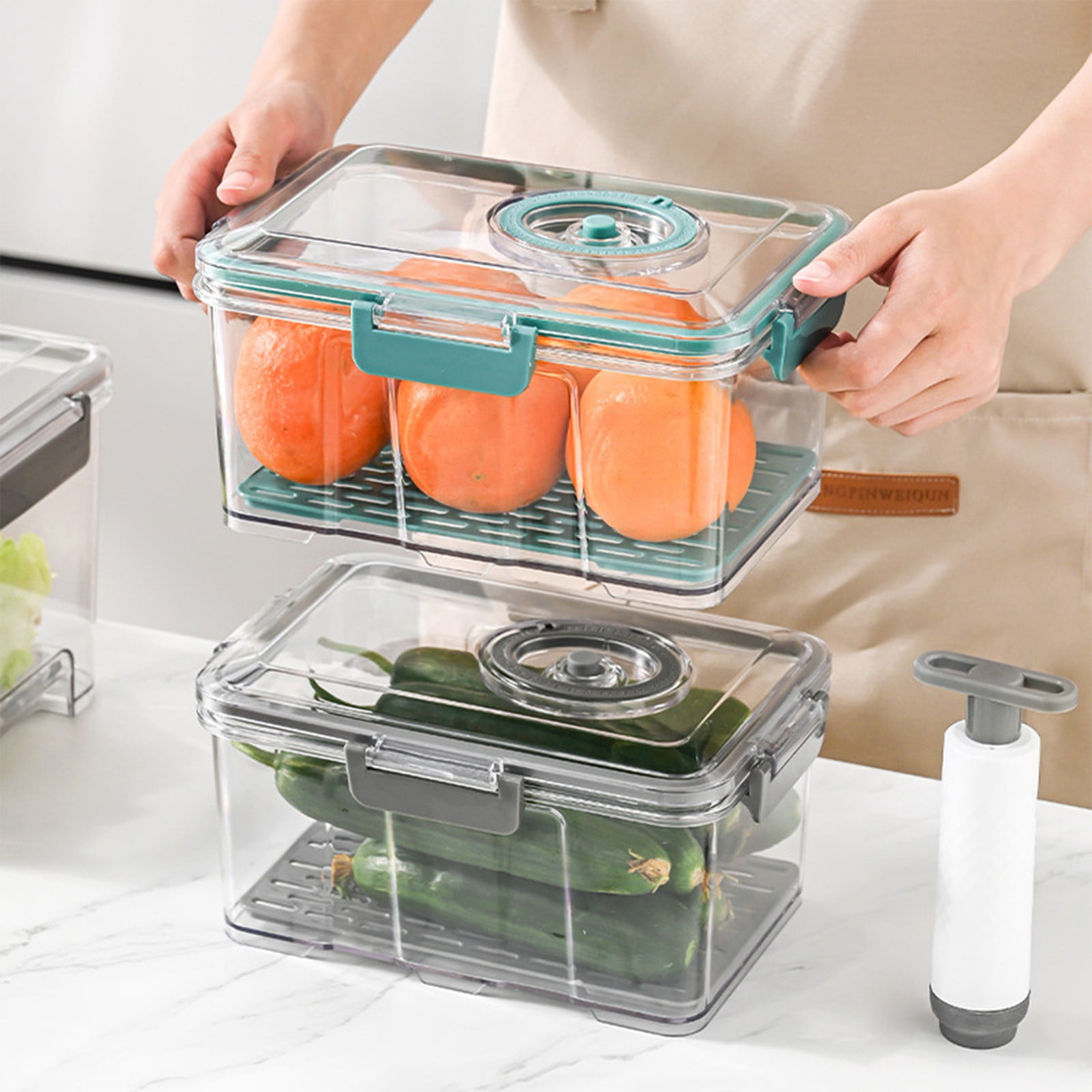 Vacuum Sealed Food Storage Container With Manual Pump For Kitchen ...