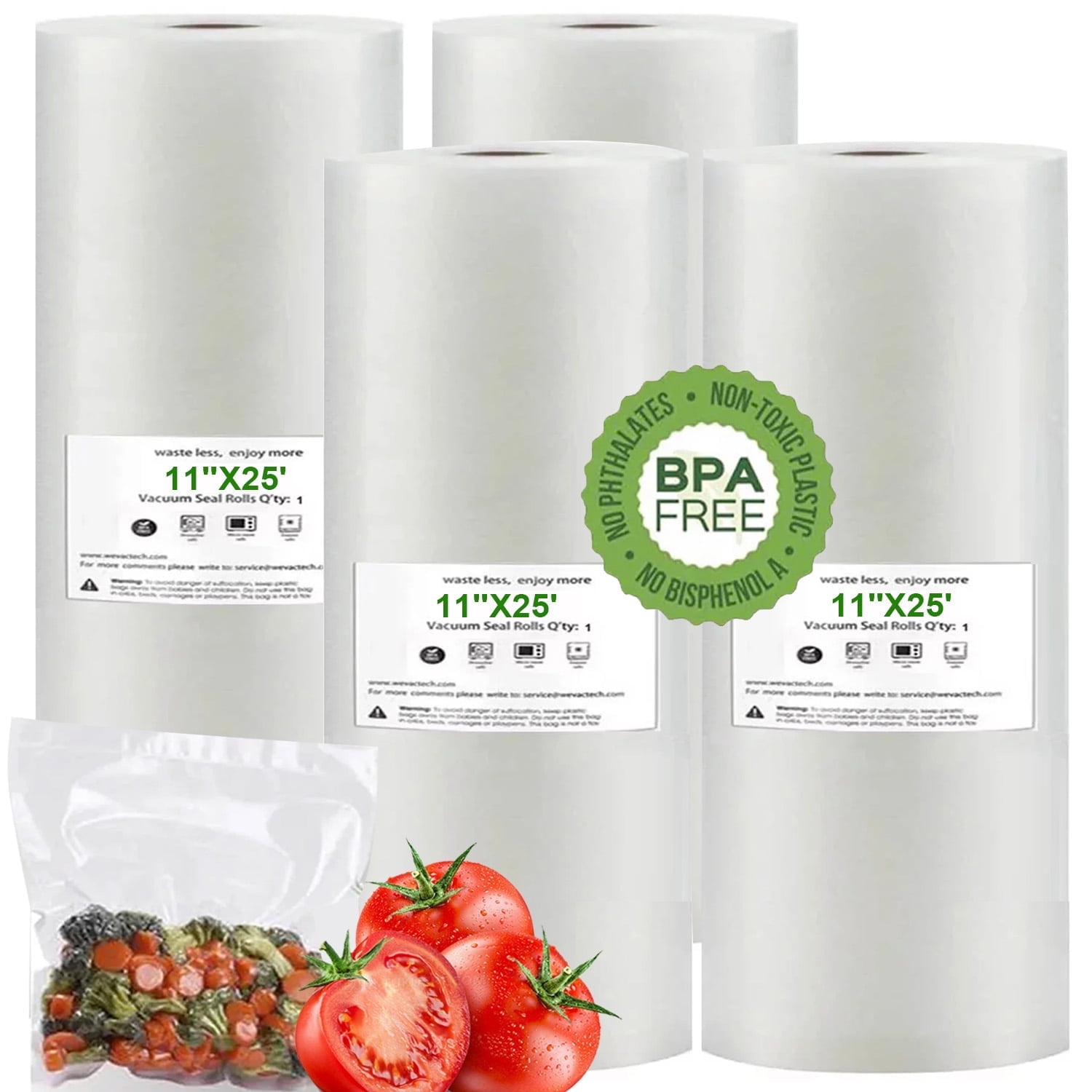 Vacuum Sealer Bags, 4 Rolls(11"x 25')Vacuum Sealer Rolls for Food ...