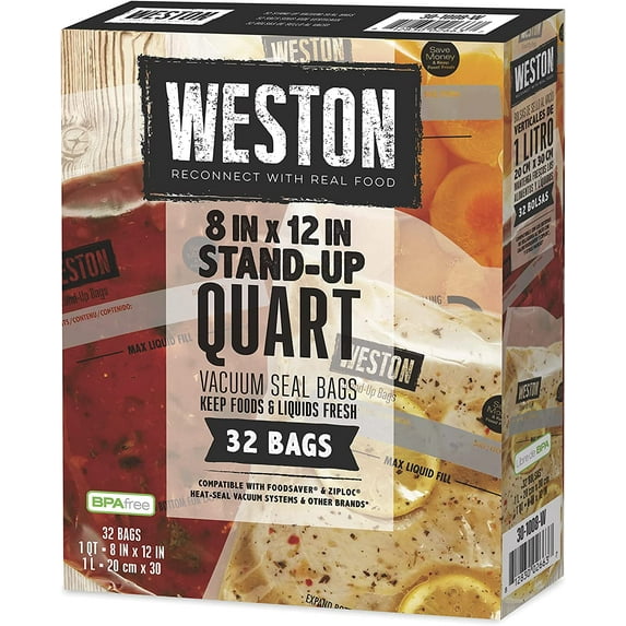 Vacuum Sealer Bags, 8" x 12" (Quart), 32 count Stand-Up for Food and ...