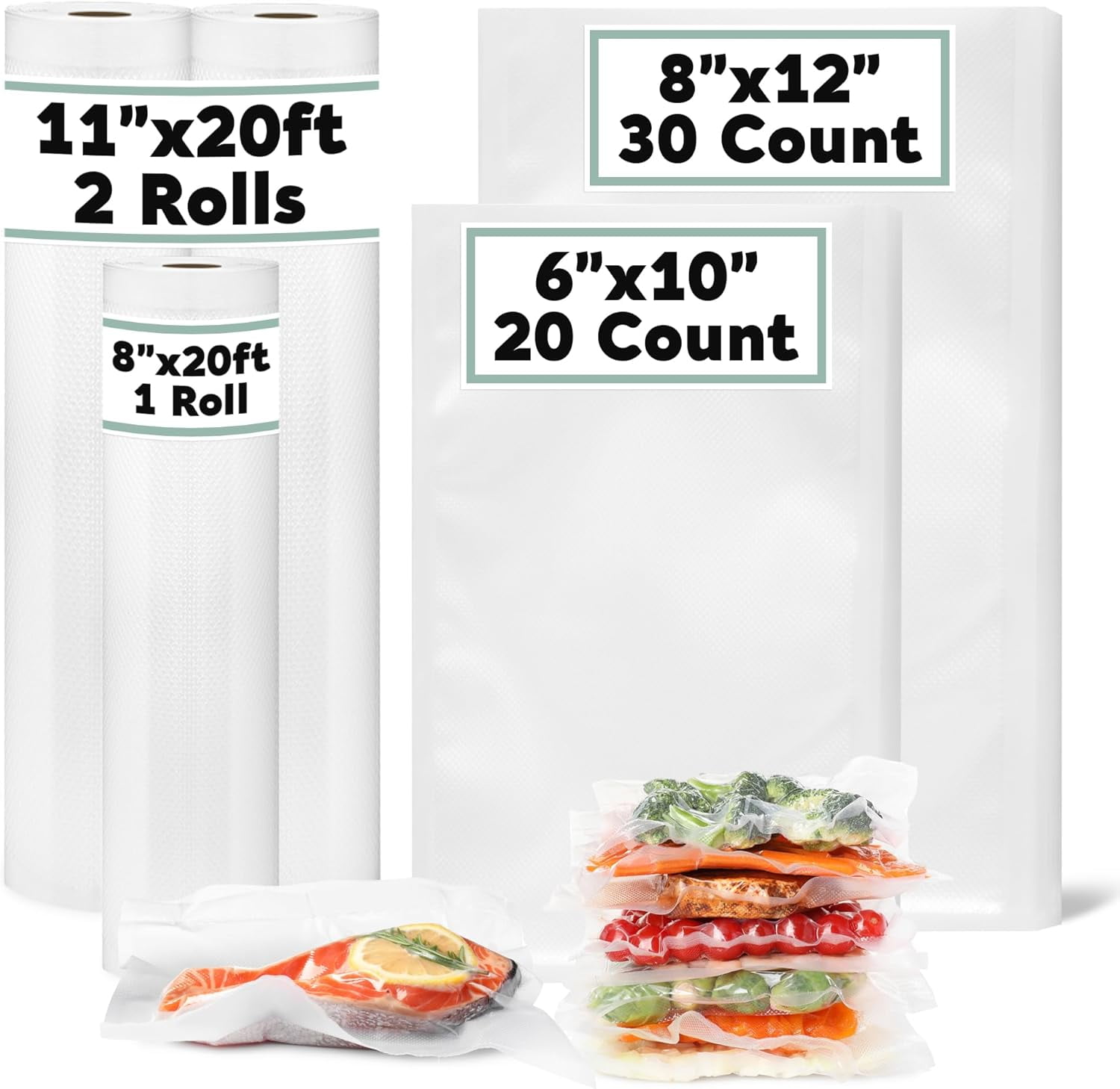 Vacuum Sealer Bags & Rolls - , , Pre-Cut & Custom-Sized for Storage ...