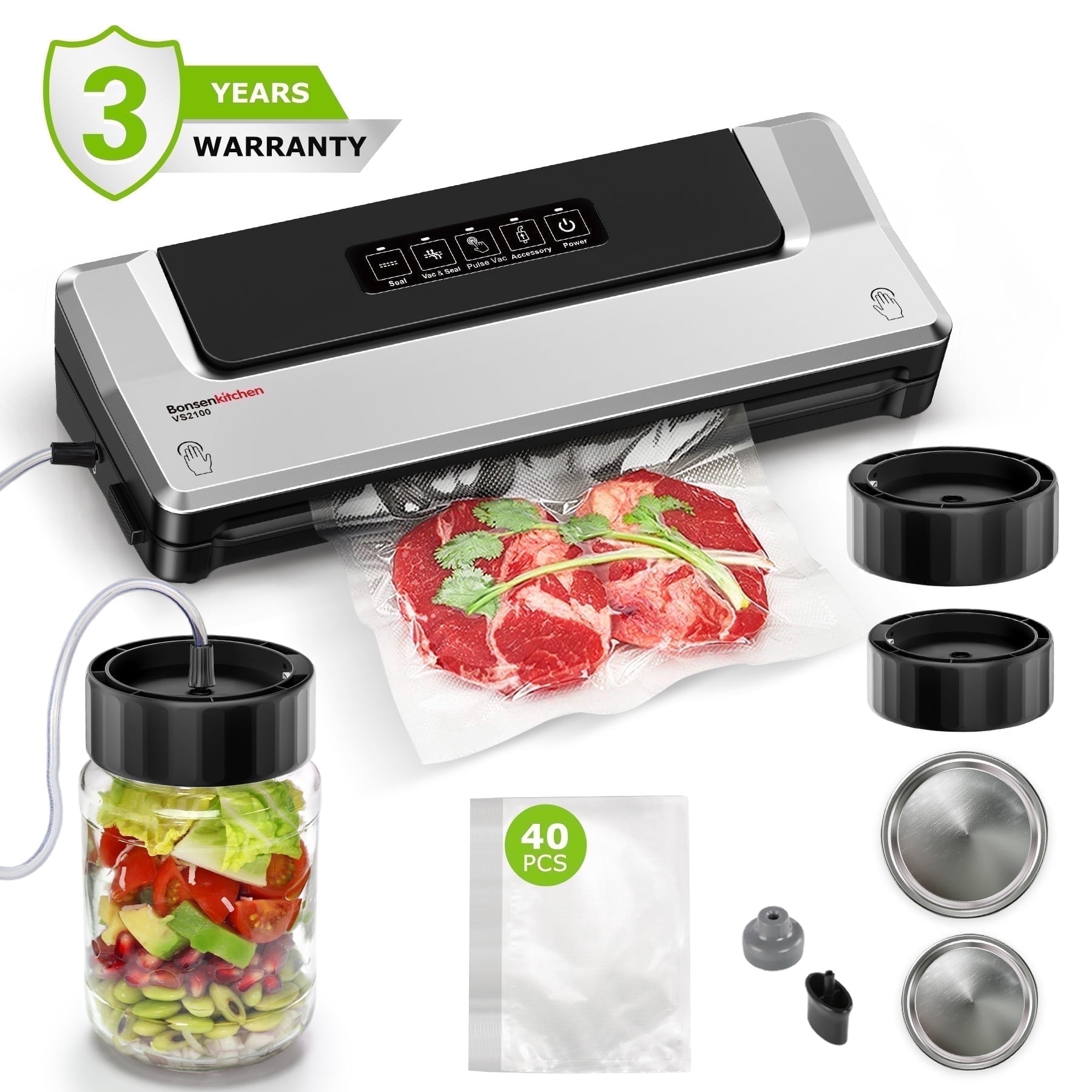 Bonsenkitchen Mason Jar 5 in 1 Vacuum Sealer Machine with 40 Vacuum ...