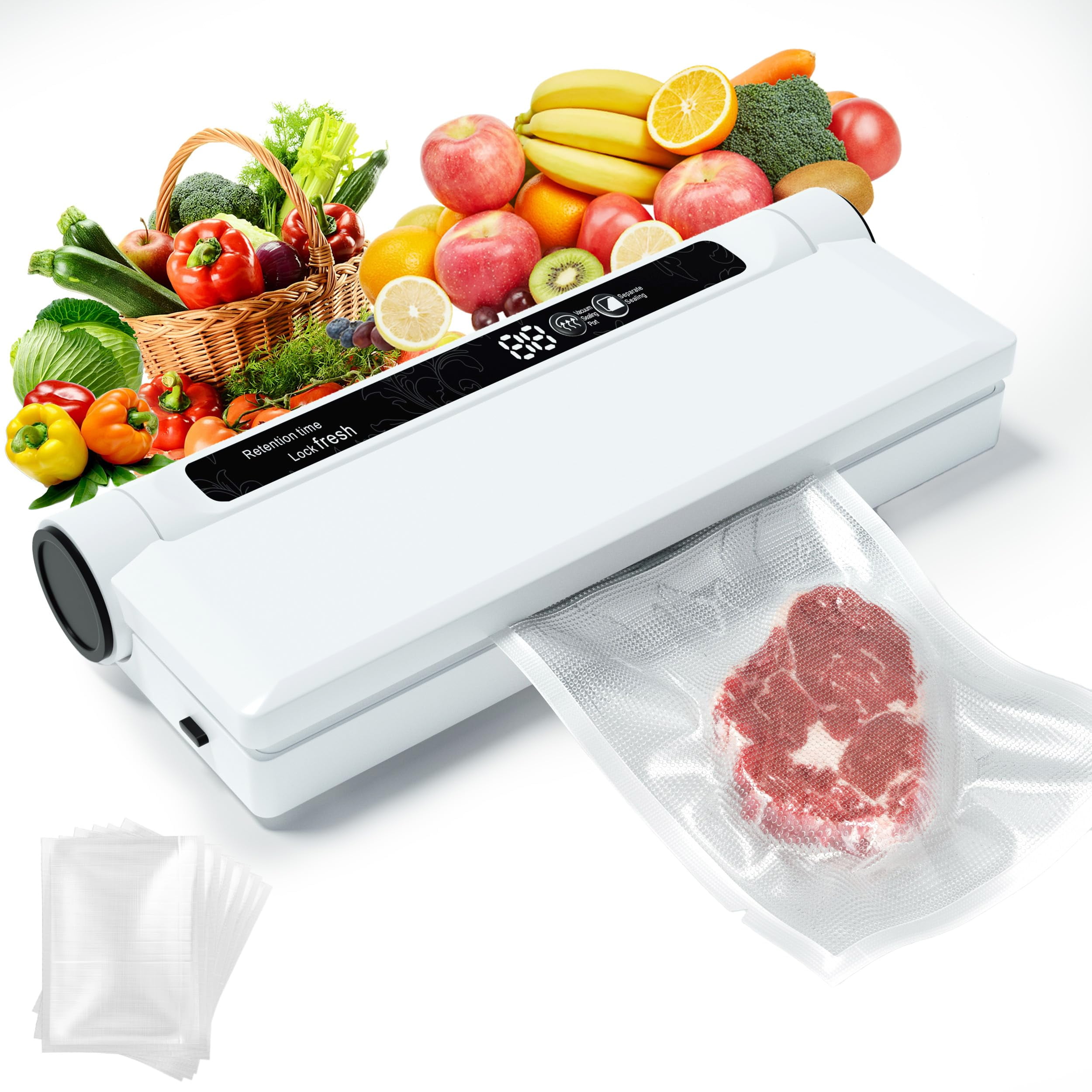 Vacuum Sealer, Fully Automatic Food Saver Vacuum Sealer Machine with 20 Pcs Food Preservation ...