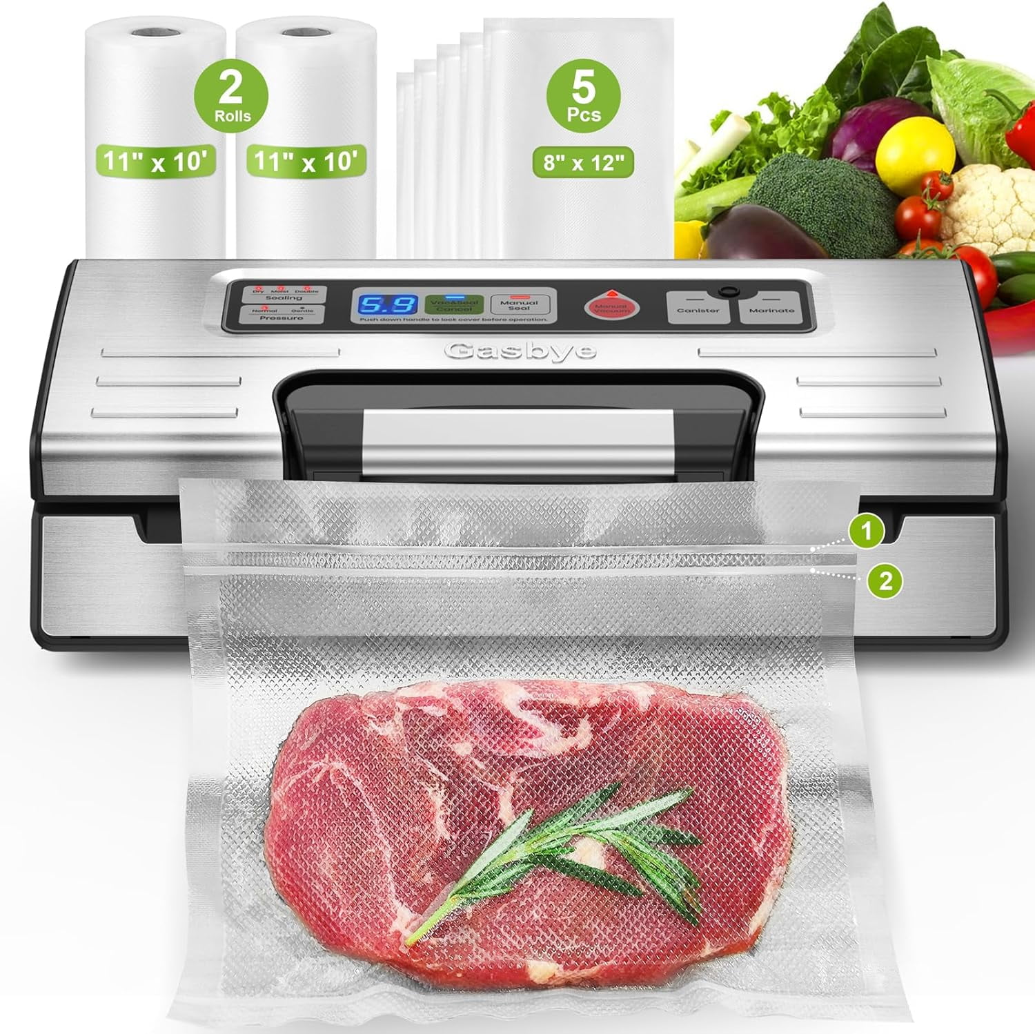 Vacuum Sealer Machine, 95kPa Food Sealer with Double Heat Seal for Dry ...
