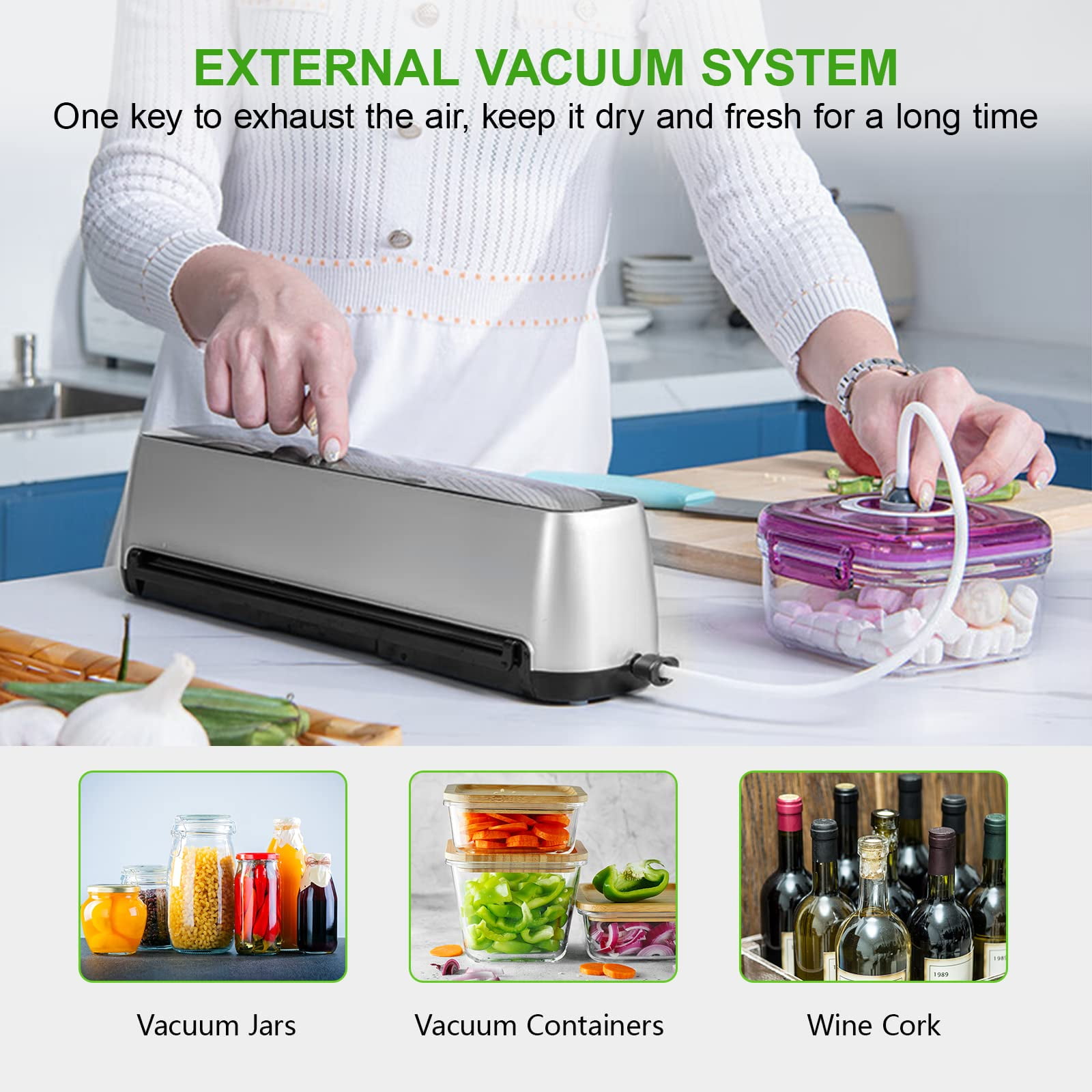 Vacuum Sealer Machine-One-Touch Full Automatic Vacuum Sealer with LED ...