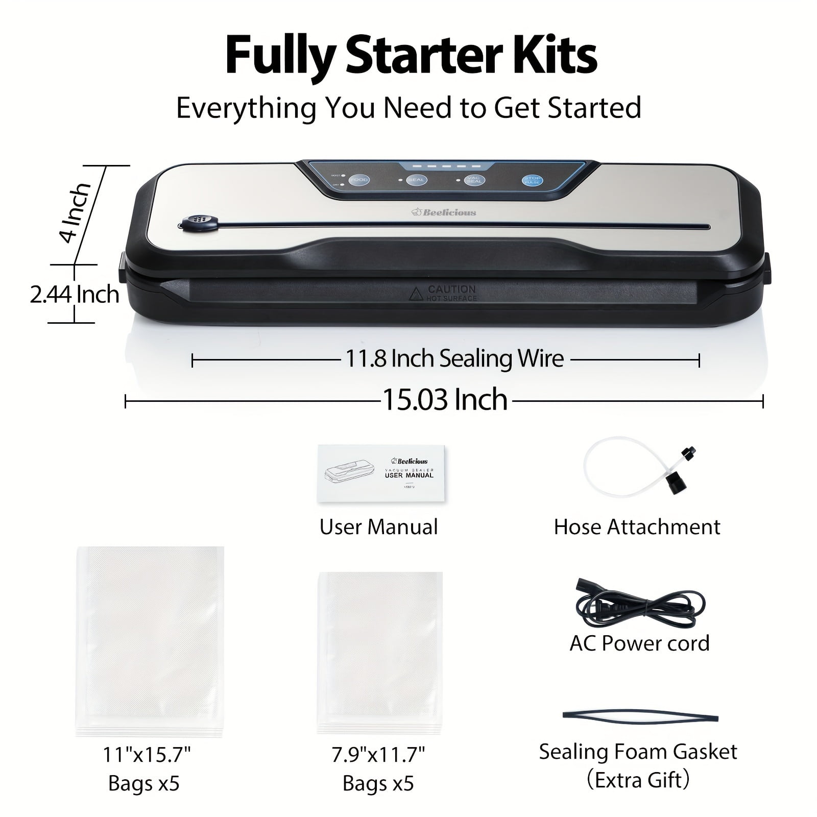 "Vacuum Sealer Machine w/Starter Kit: Auto Air Sealing for Food Storage ...