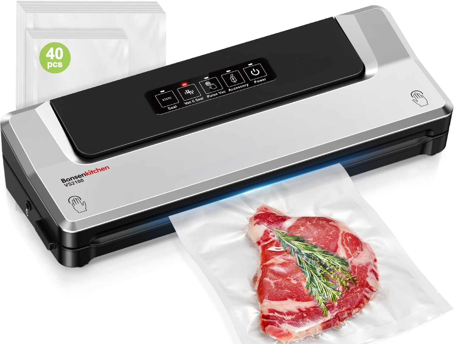 Vacuum Sealer Machine with 40 Bags | Compact Food Sealer for Kitchen ...