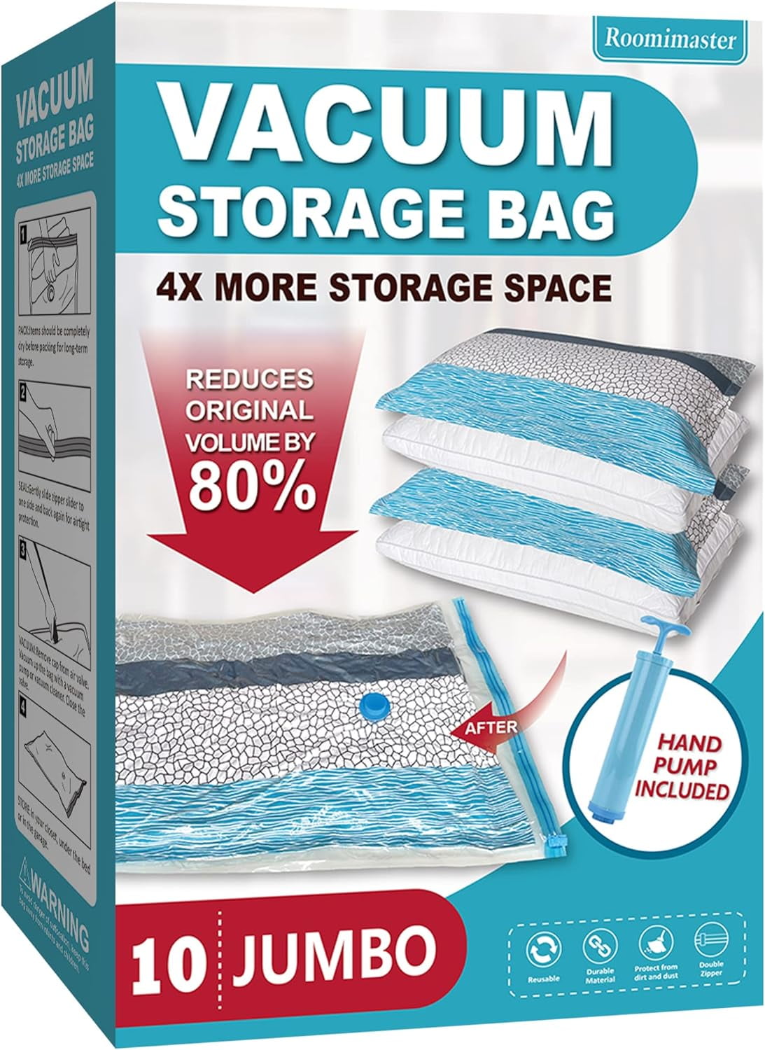 Vacuum Storage Bags, 10 Jumbo Space Saver Bags with Pump, Sealer for ...