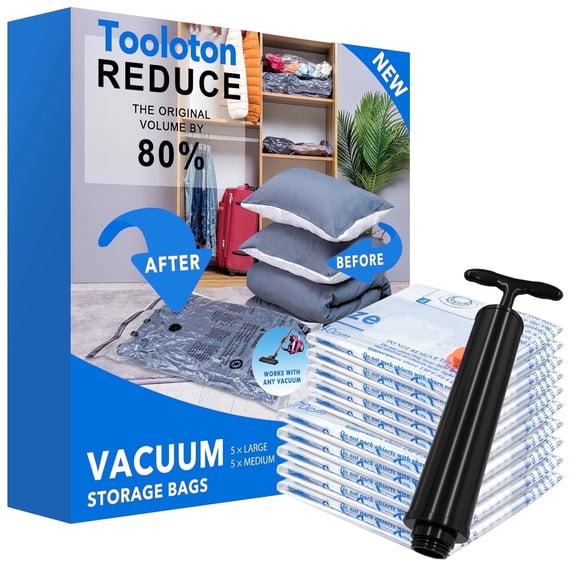 Tooloton 10 Pack Vacuum Storage Bags, 5 Large 5 Medium, Space Saver ...