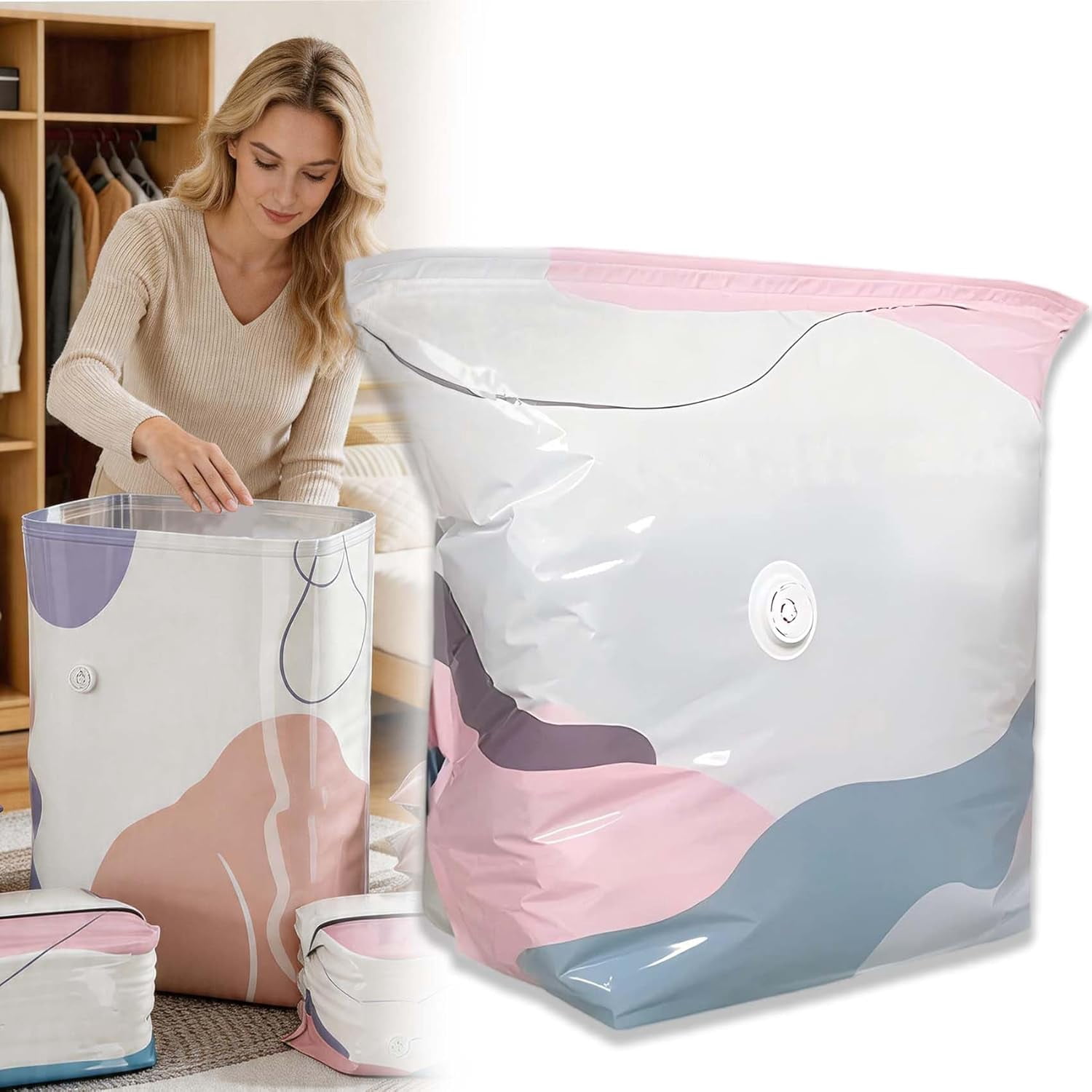 Vacuum Storage Bags No Pump, Large Compression Bags for Clothes ...