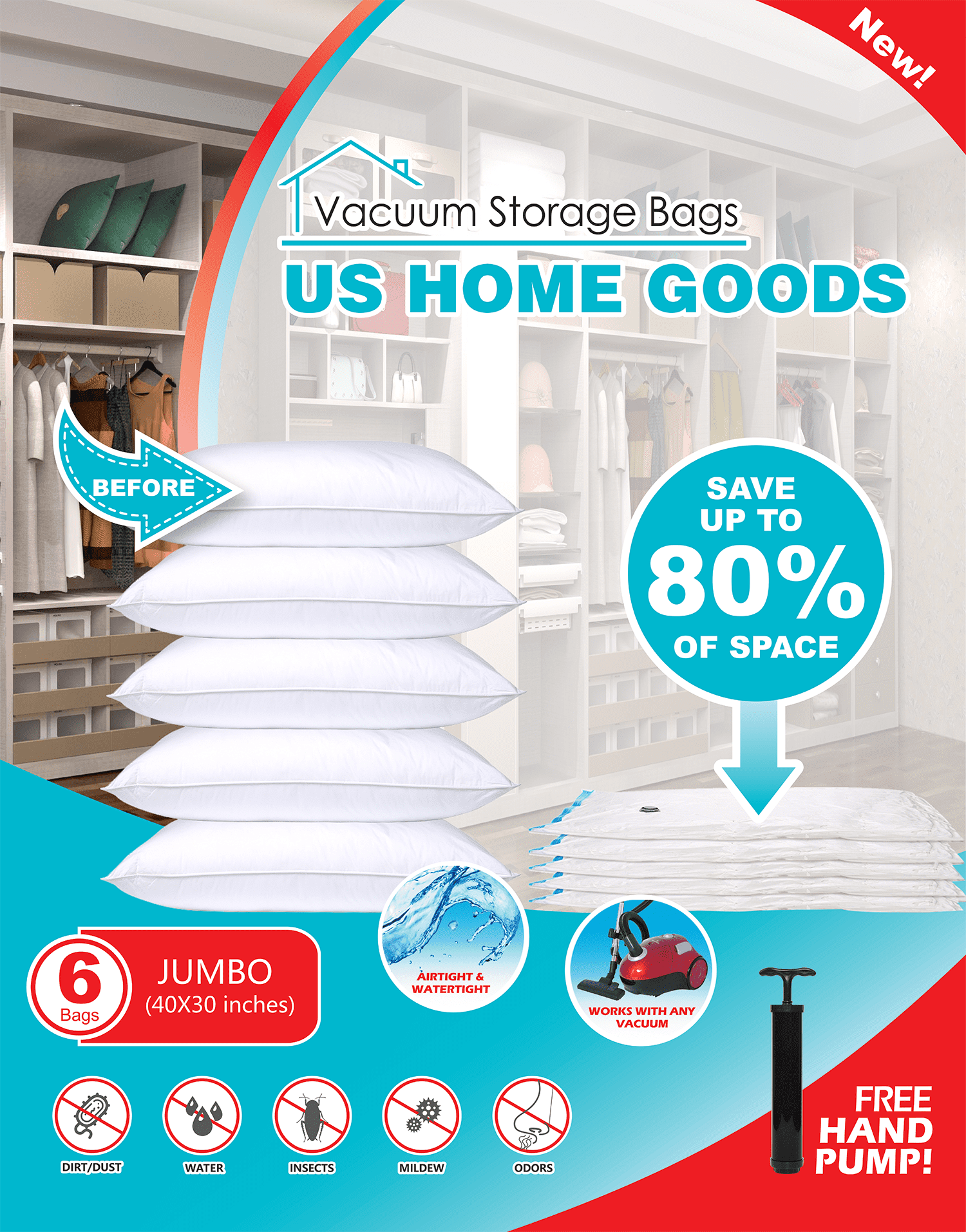 Vacuum Storage Bags Save up to 85% of Original Space,Space Saver Bag ...