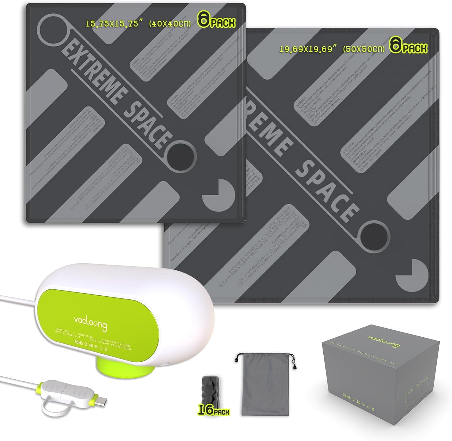 Vacuum Storage Bags for Travel with Portable Electric Pump, 16 Packs ...