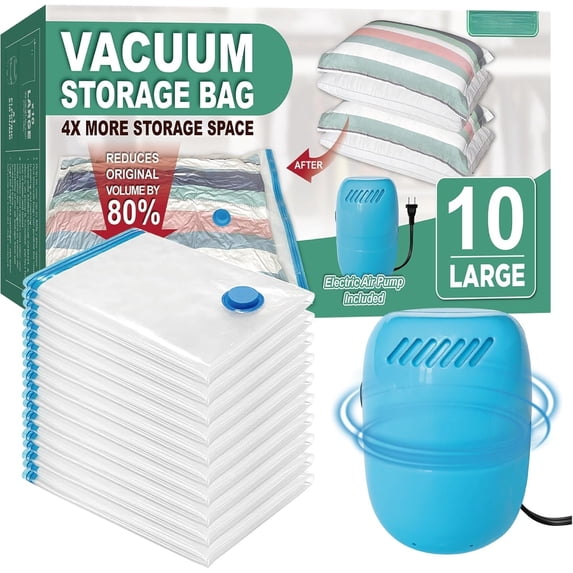 Vacuum Storage Bags with Pump, 10 Large Space Saver Vacuum Seal Bags ...