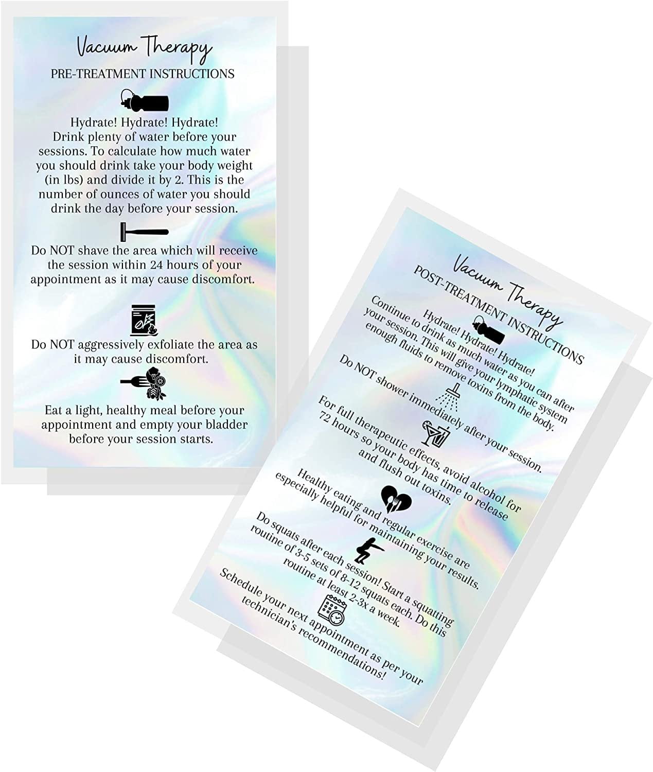 Vacuum Therapy Pre-Post Treatment Instruction Cards 50 Pack 2x3.5 inch ...