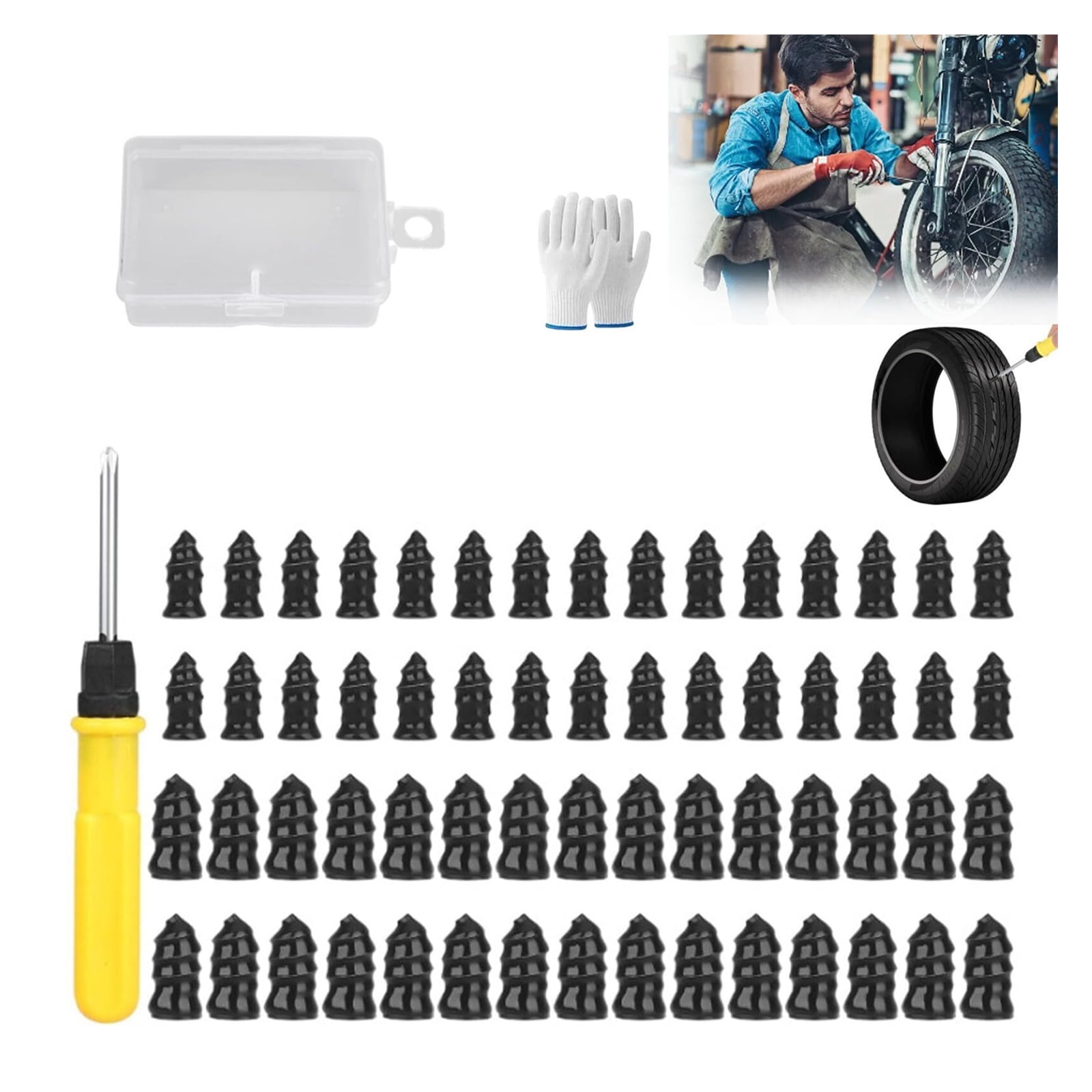 Vacuum Tubeless Tire Repair Screw-in Rubber Plugs Kit, Mending Nail for ...