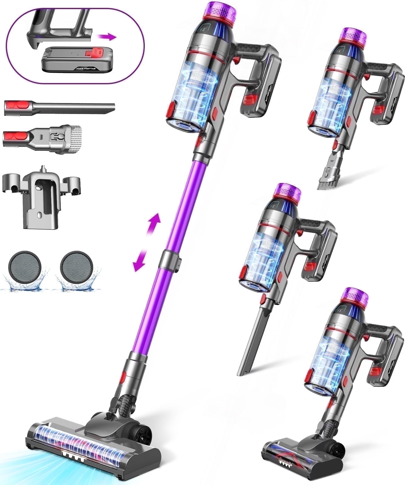 Hosaud Cordless Vacuum Cleaner, 550W 45000Pa Suction, Lightweight Stick ...