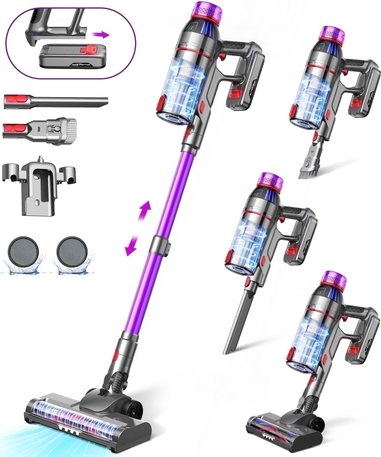 Hosaud Cordless Vacuum Cleaner, 550W 45000Pa Suction, Lightweight Stick ...