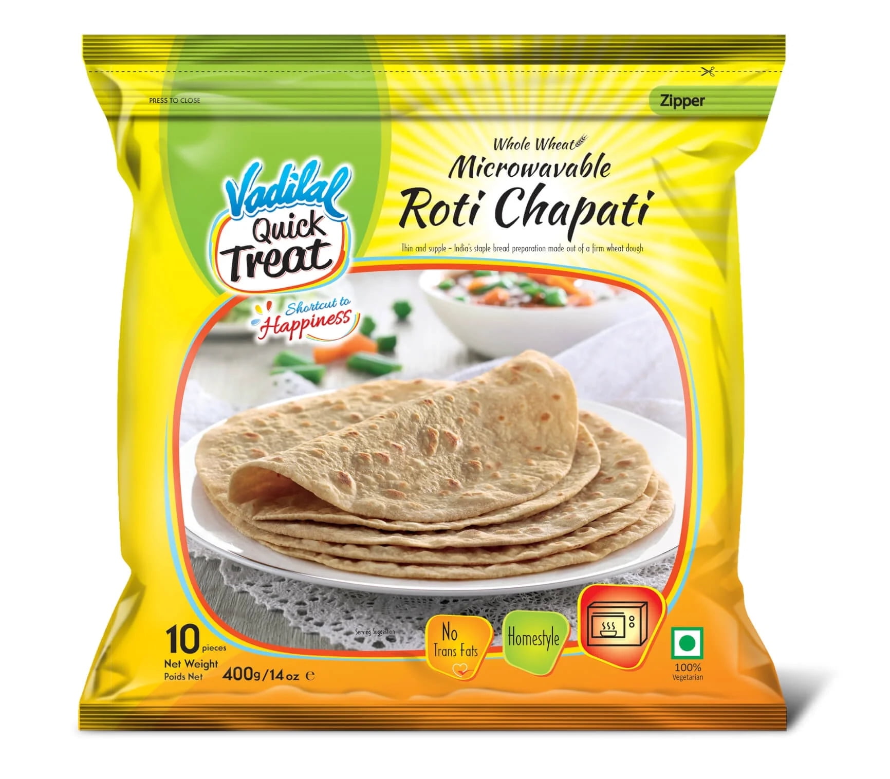 Vadilal Whole Wheat Roti Chapati (Microwavable) 400g (10 pcs) - Walmart.com