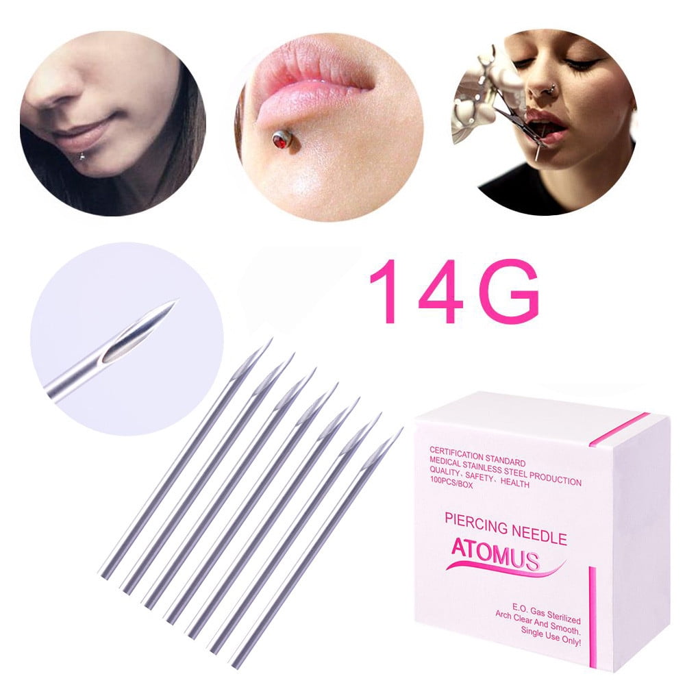 Vadktai 100PCS 14G Piercing Needles, Hollow Needles Stainless Steel ...