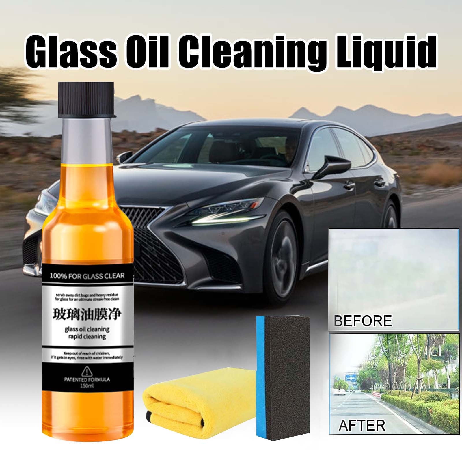 Vadktai Car Glass Oil Film Cleaner, Car Glass Cleaner with Sponge ...