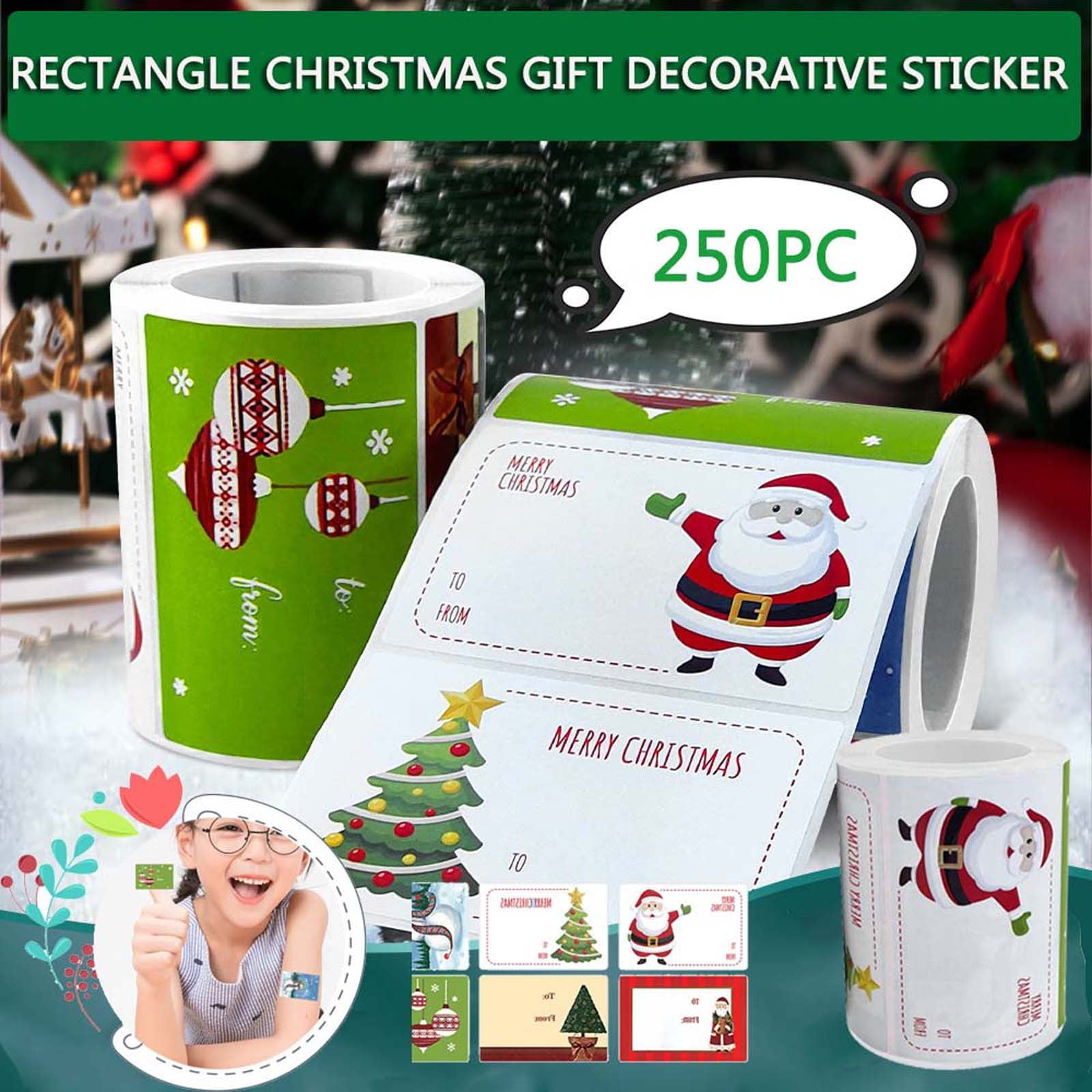 Vadktai Christmas Self Adhesive Gift Tag Stickers Santa SnowmenTree ...