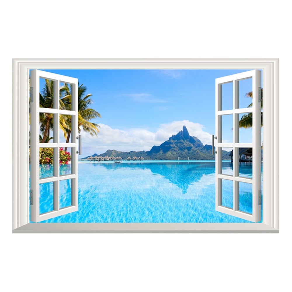 Vadktai Fake Window Wall Sticker - Waterfront View Faux Window Wall ...