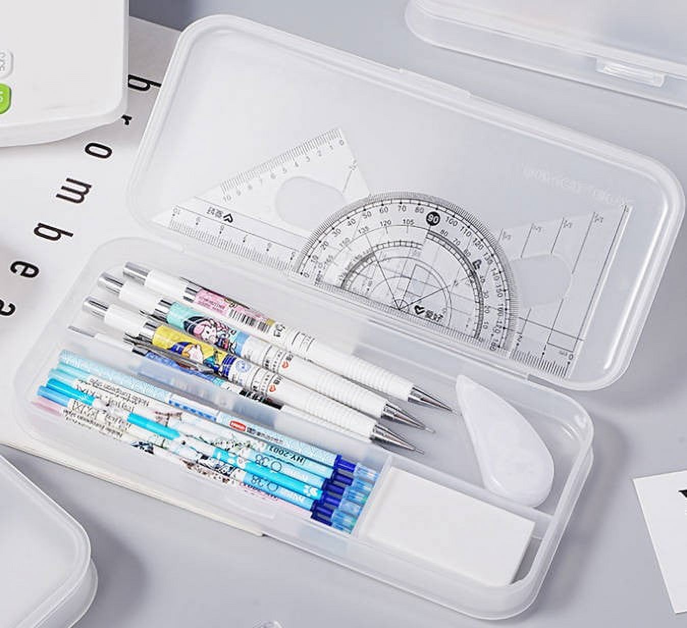 Vadktai Frosted Plastic Pencil Case, Large Clear Pencil Box Stationery ...