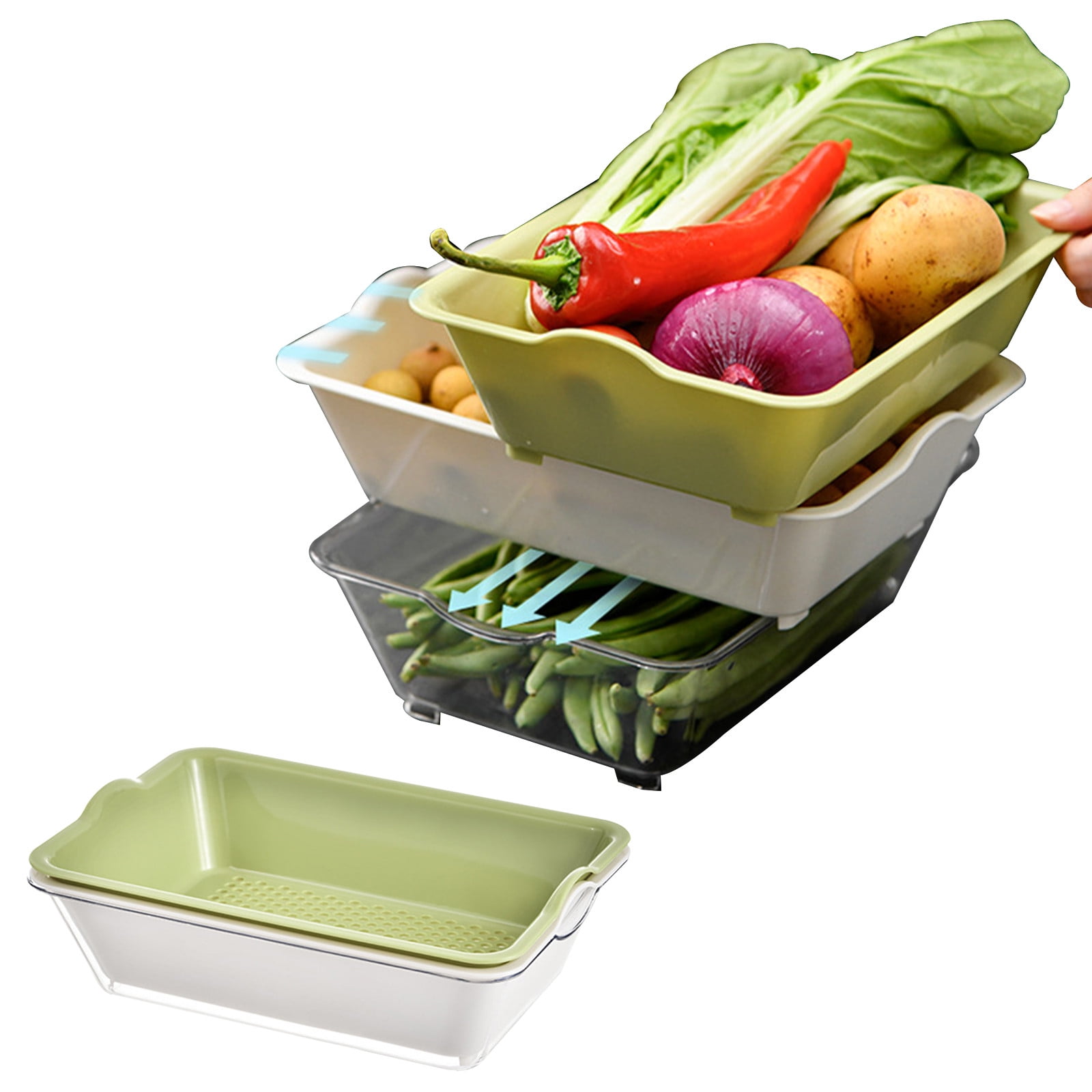 Vadktai Kitchen Colanders Bowl Set, 3 in 1 Fruit Vegetable Washing Food ...