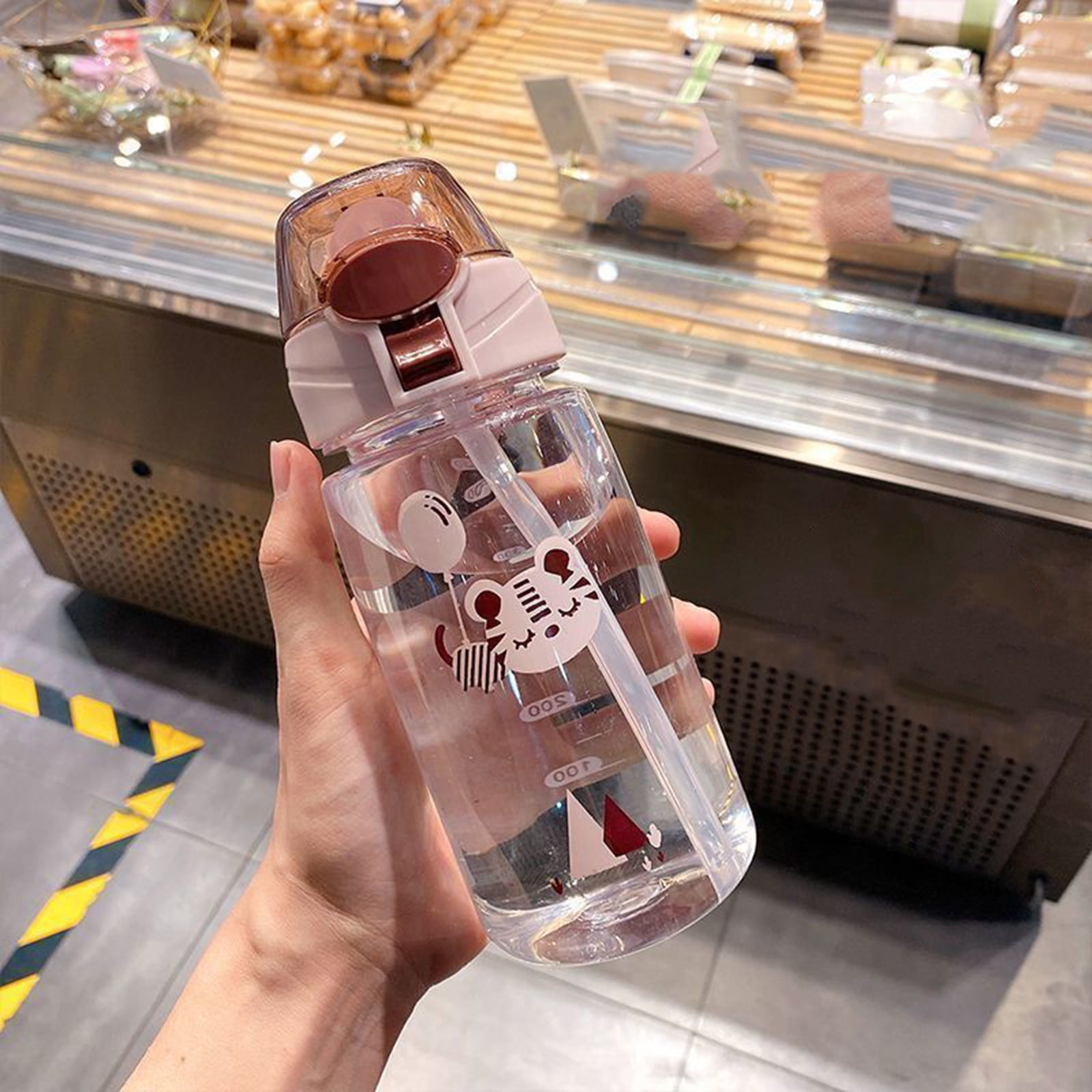 Vadktai Large Kawaii Clear Water Bottle with Time Marker and Straw, Kawaii Water Bottle with ...